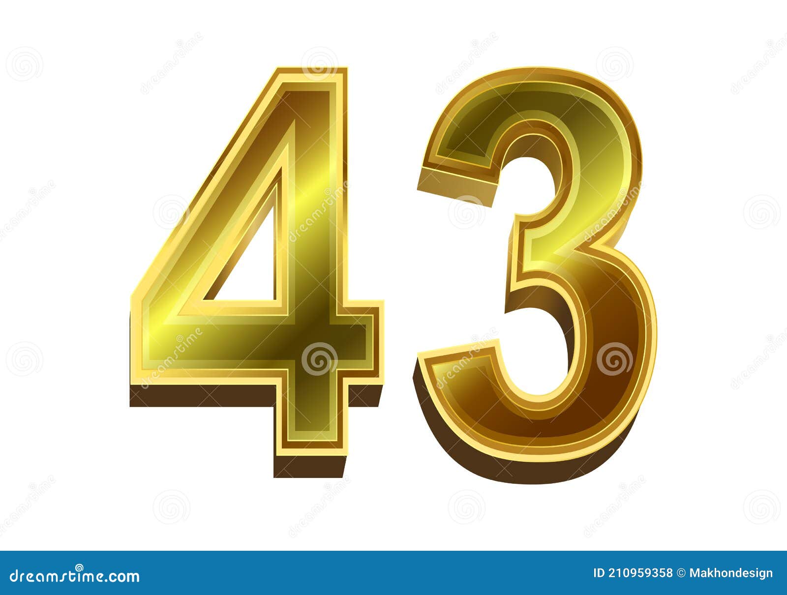 3d Golden Number 43 Isolated on White Background Stock Vector ...