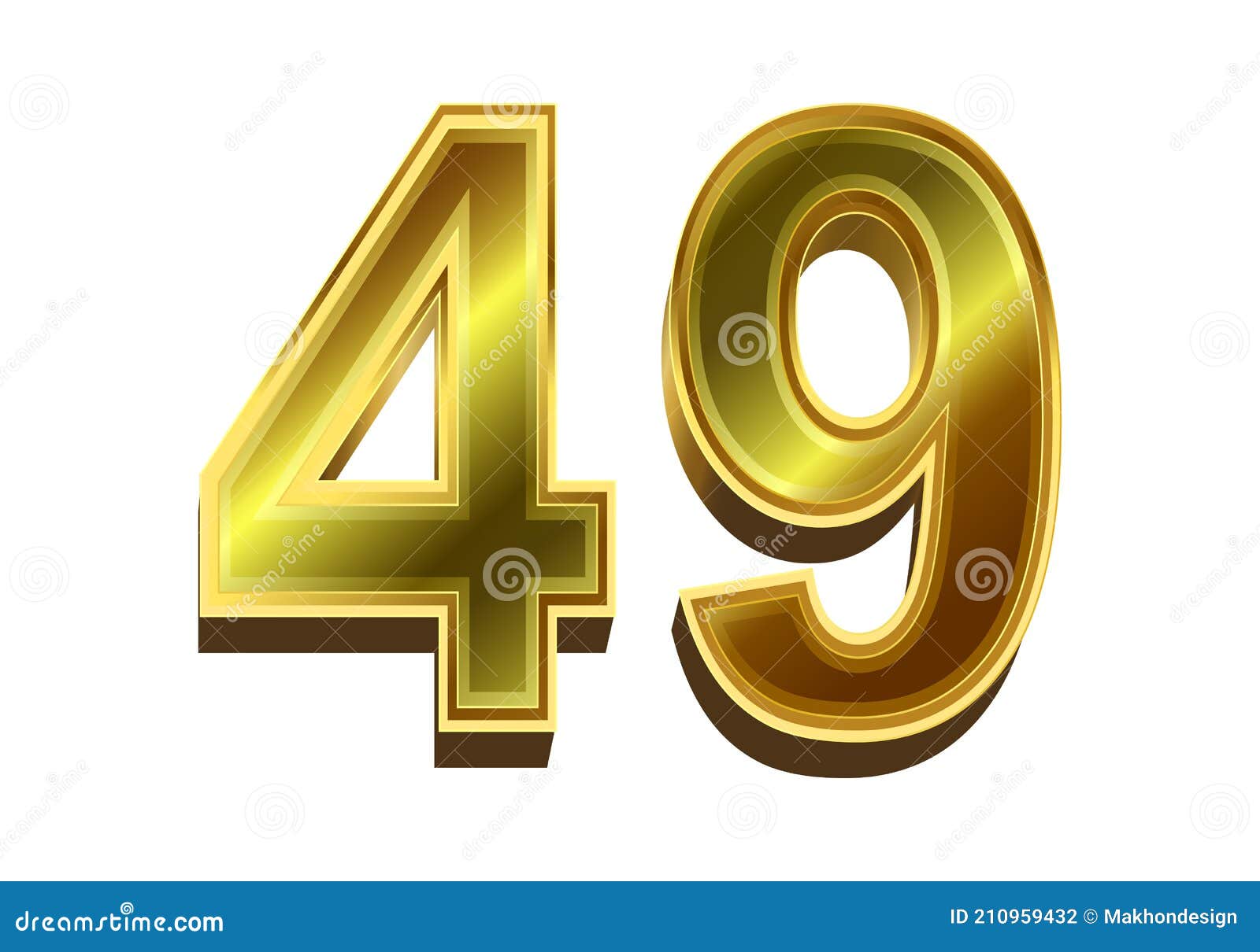 3d Golden Number 49 Isolated on White Background Stock Vector ...
