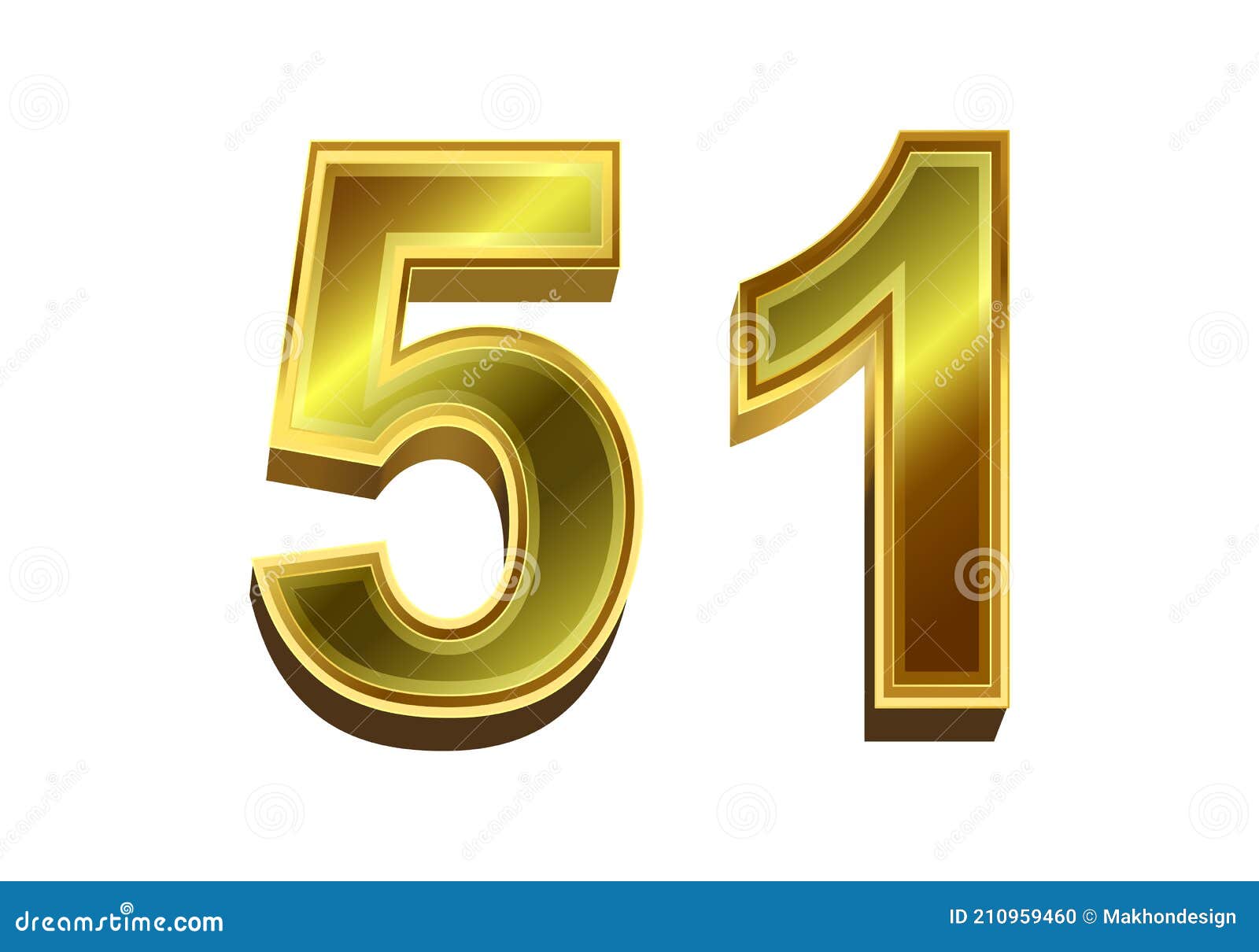 3d Golden Number 51 Isolated on White Background Stock Vector ...