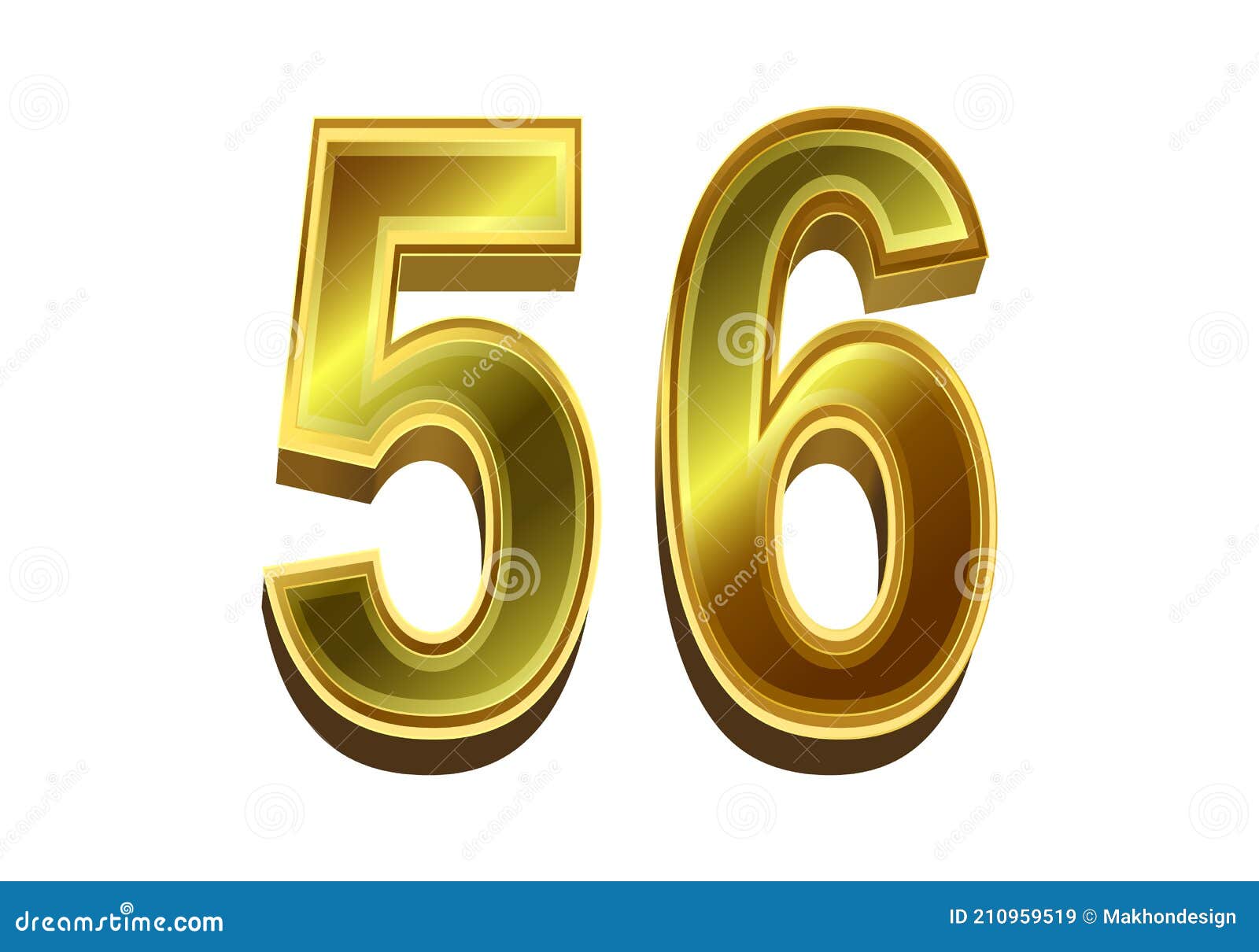 3d Golden Number 56 Isolated on White Background Stock Vector ...