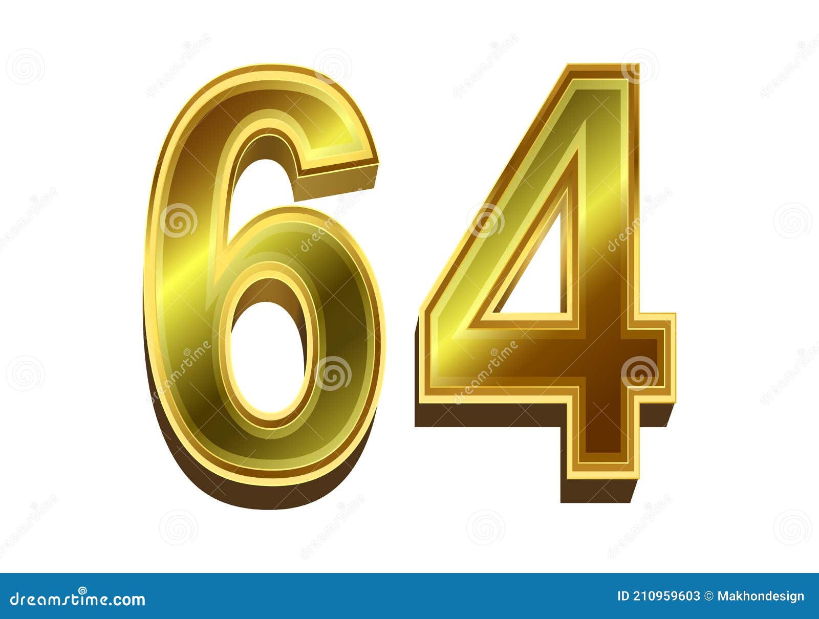 3d Golden Number 64 Isolated on White Background Stock Vector ...