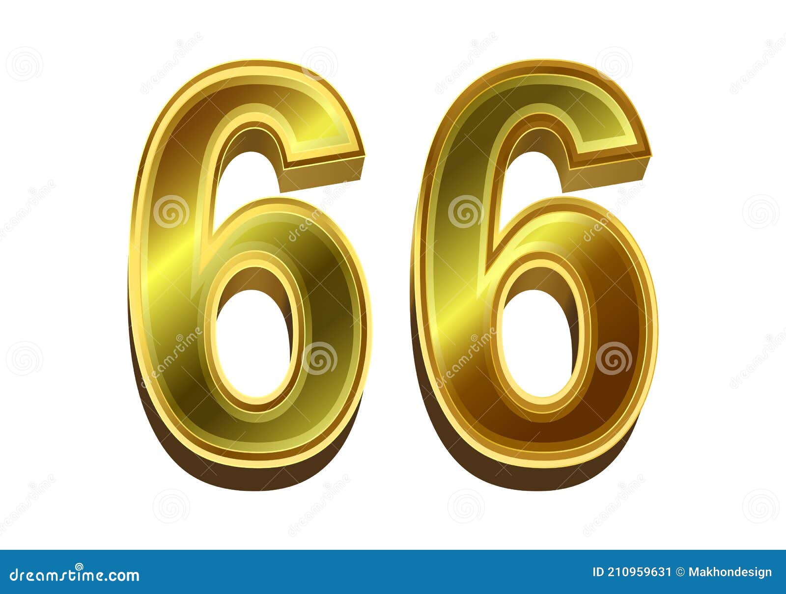 3d Golden Number 66 Isolated on White Background Stock Vector ...
