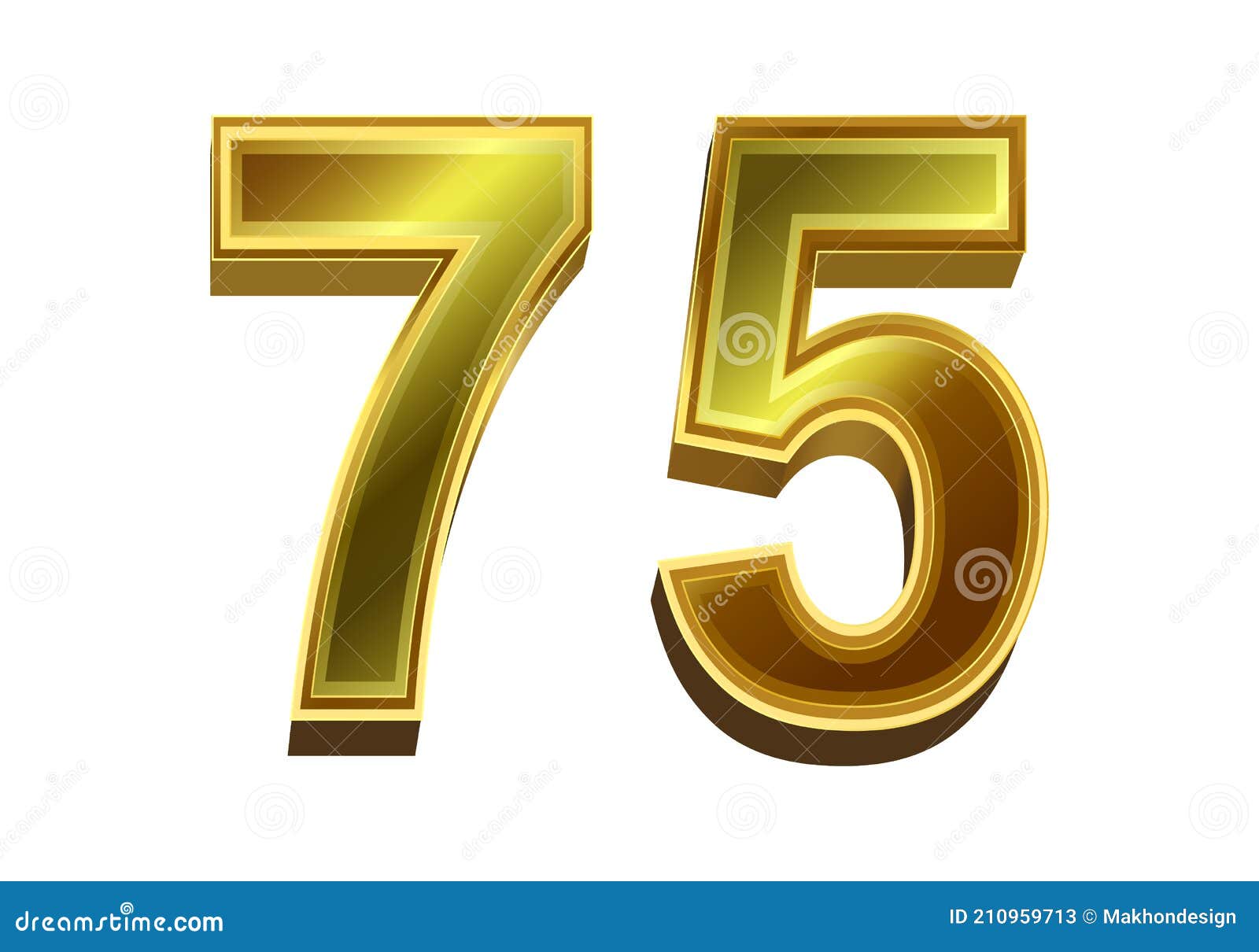 3d Golden Number 75 Isolated on White Background Stock Vector ...