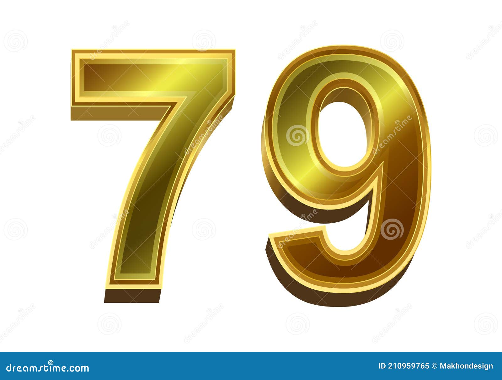 3d Golden Number 79 Isolated on White Background Stock Vector ...