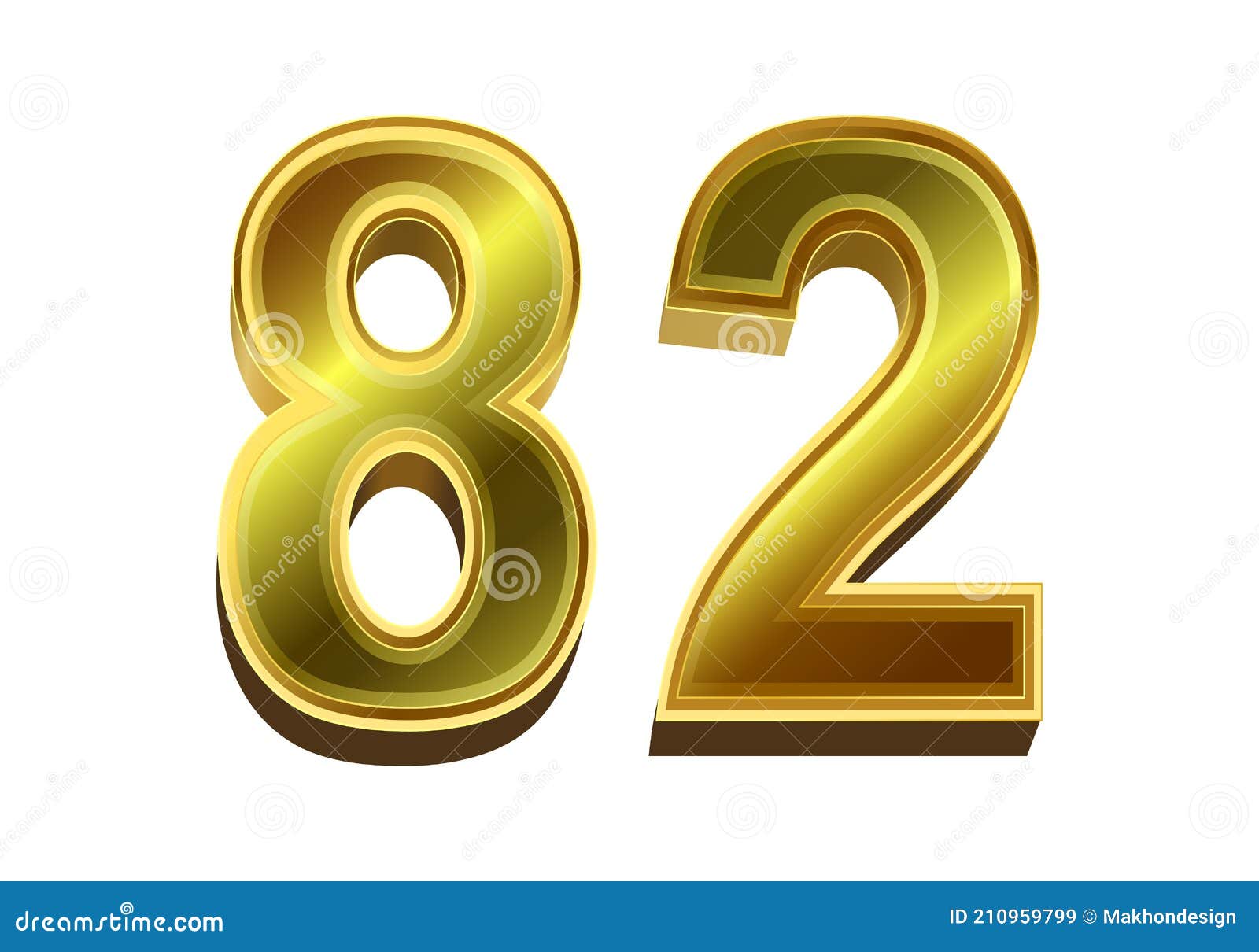 3d Golden Number 82 Isolated on White Background Stock Vector ...