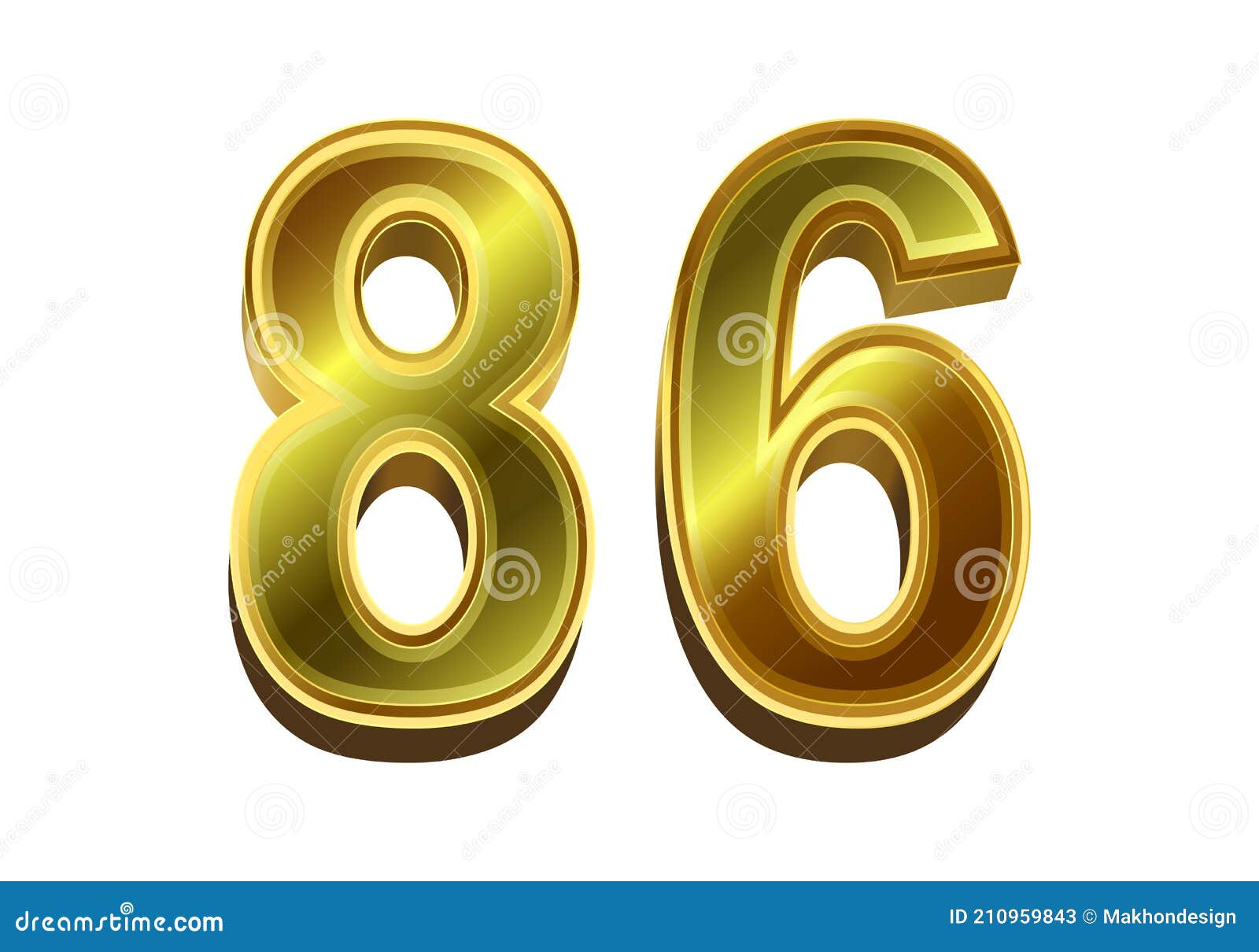 3d Golden Number 86 Isolated on White Background Stock Vector ...