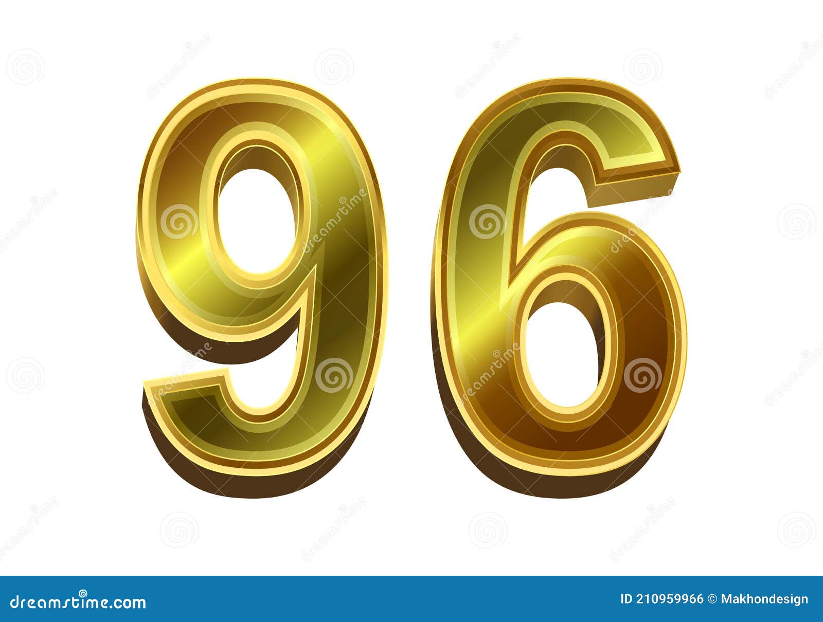 3d Golden Number 96 Isolated on White Background Stock Vector ...