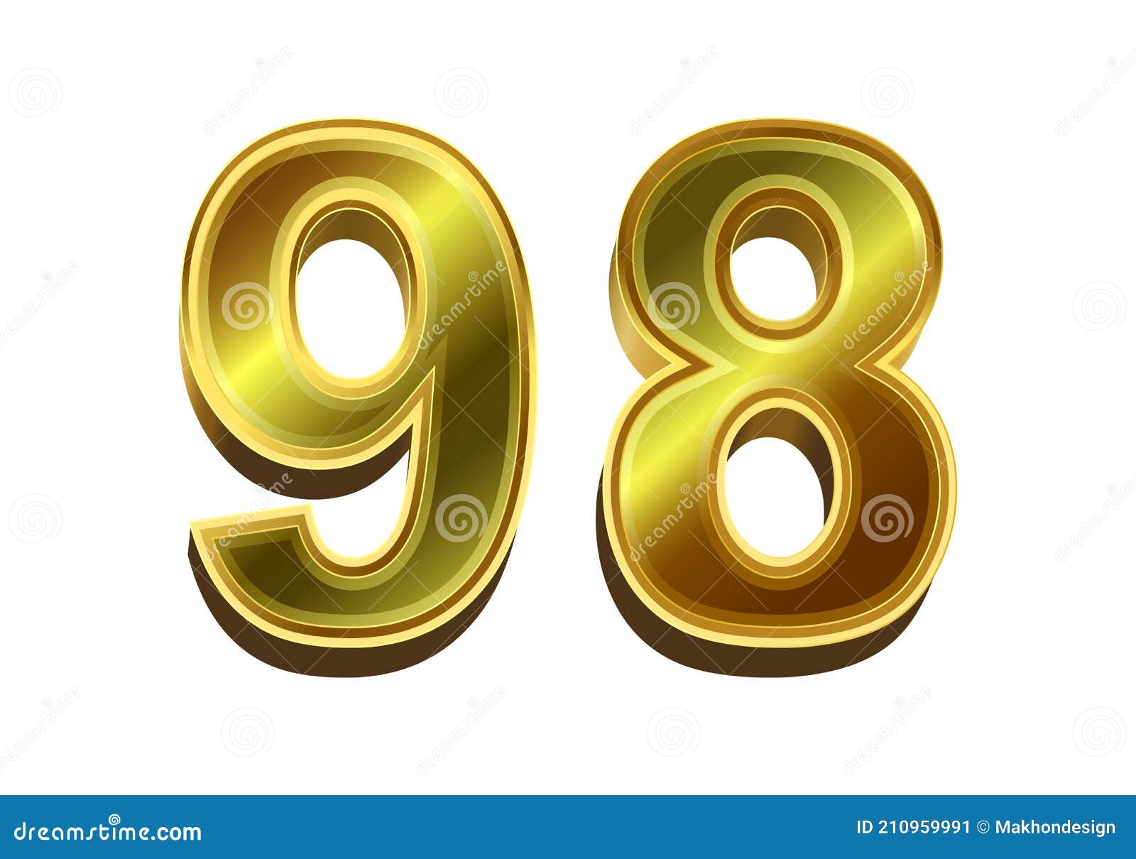 3d Golden Number 98 Isolated on White Background Stock Vector ...