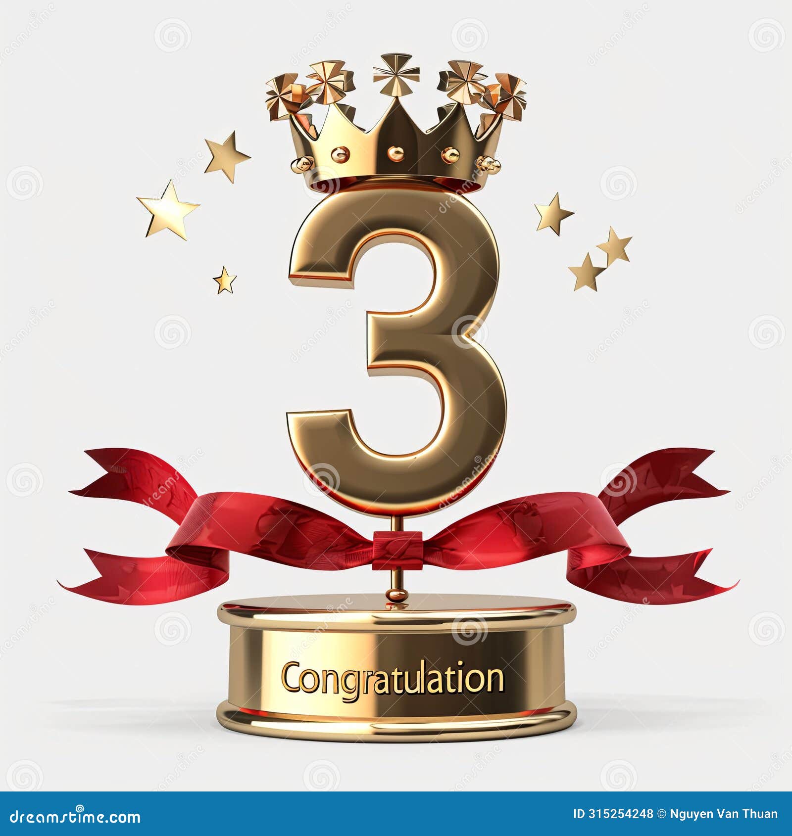 3D Golden Number Three with a Crown on Top of it Stock Vector ...