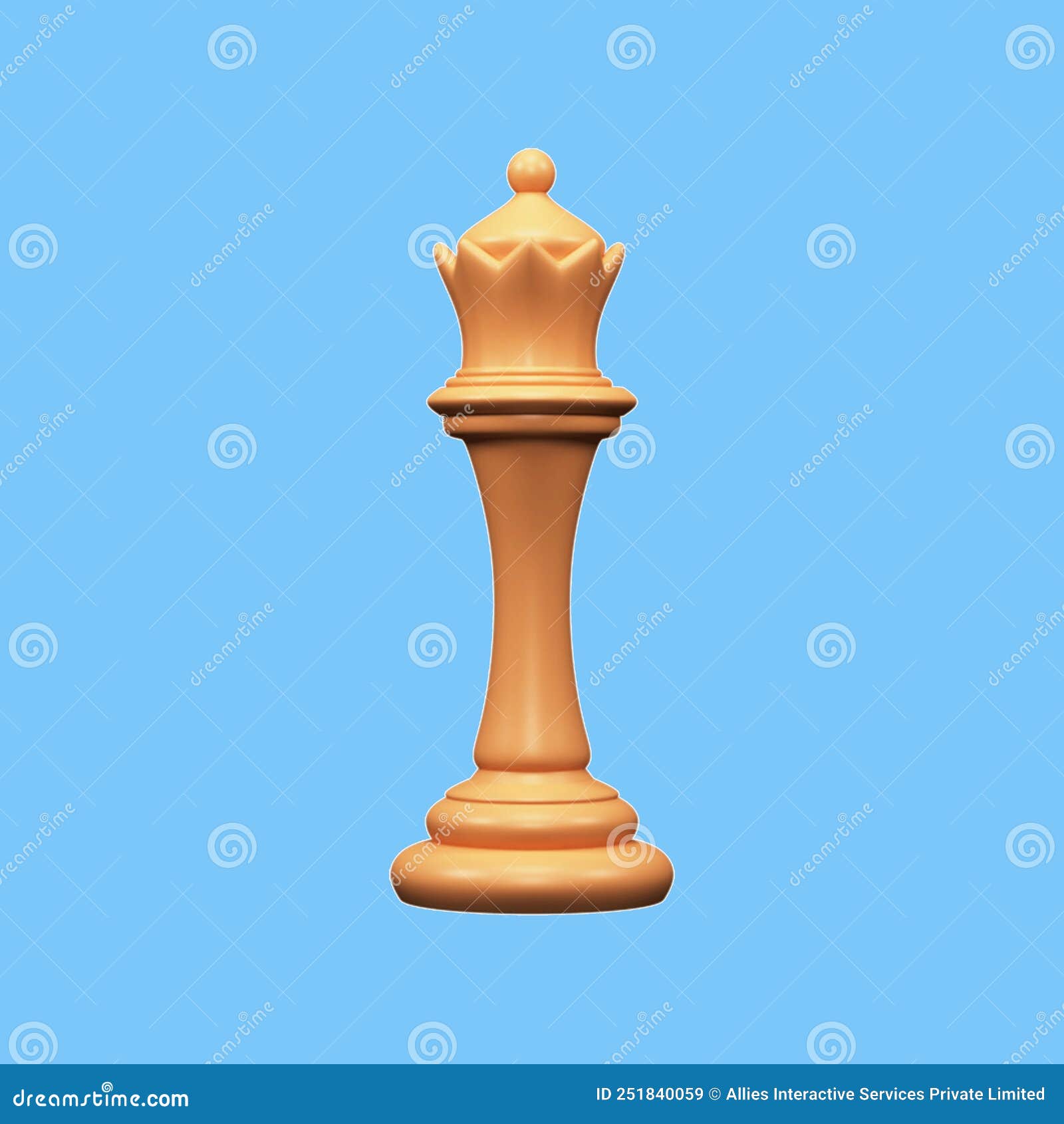 3D Golden Queen Chess Piece on Blue Stock Illustration - Illustration ...