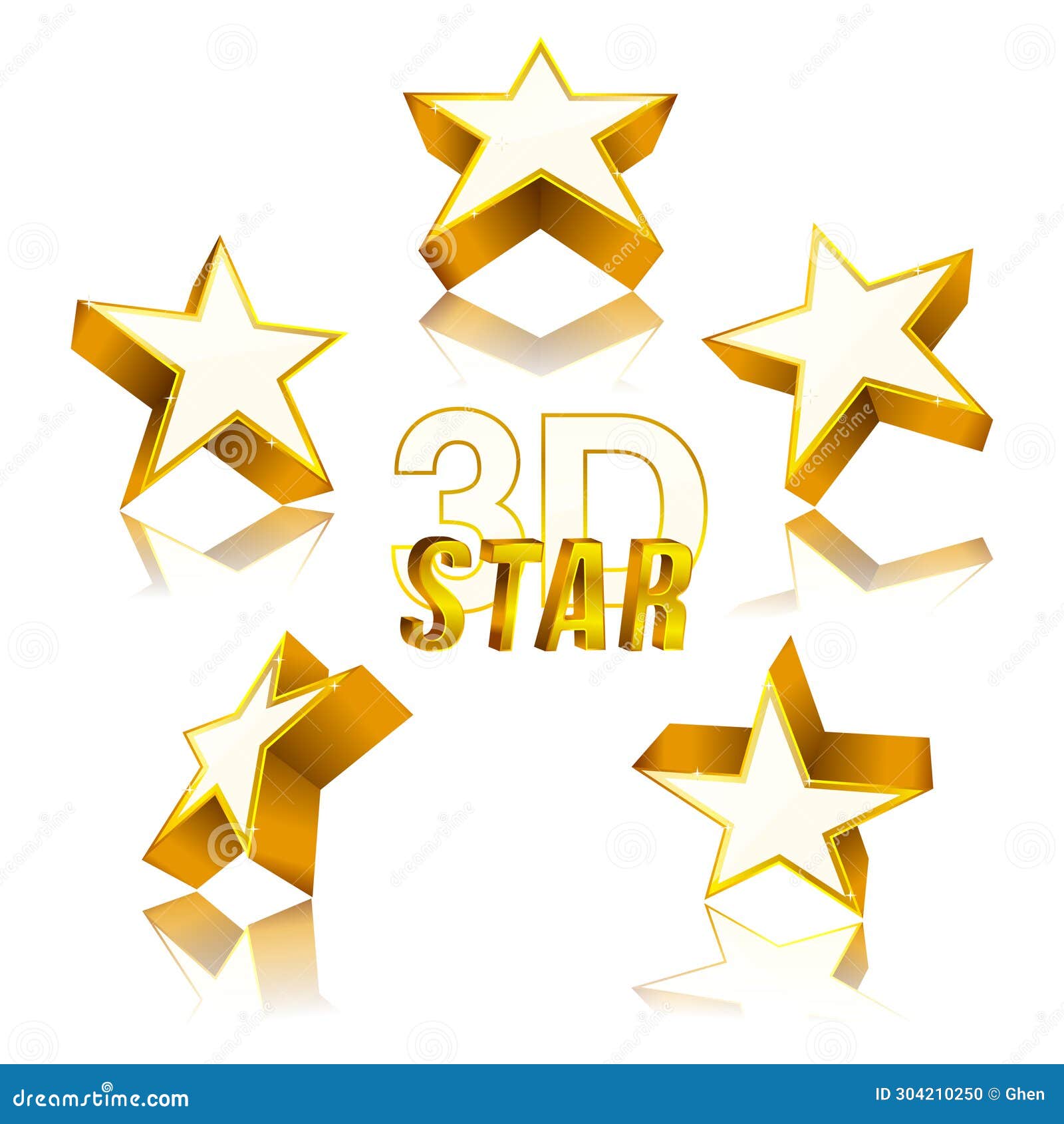 3d Golden Star Set with Variations of Angles of View. Stock ...