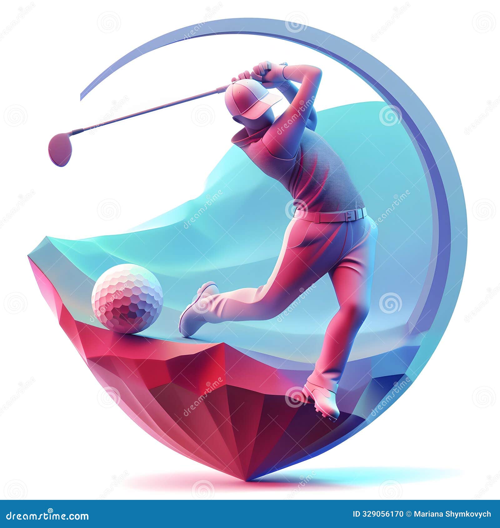 A 3D Golf Logo Depicting a Player in Action, Hitting a Ball with a Club ...