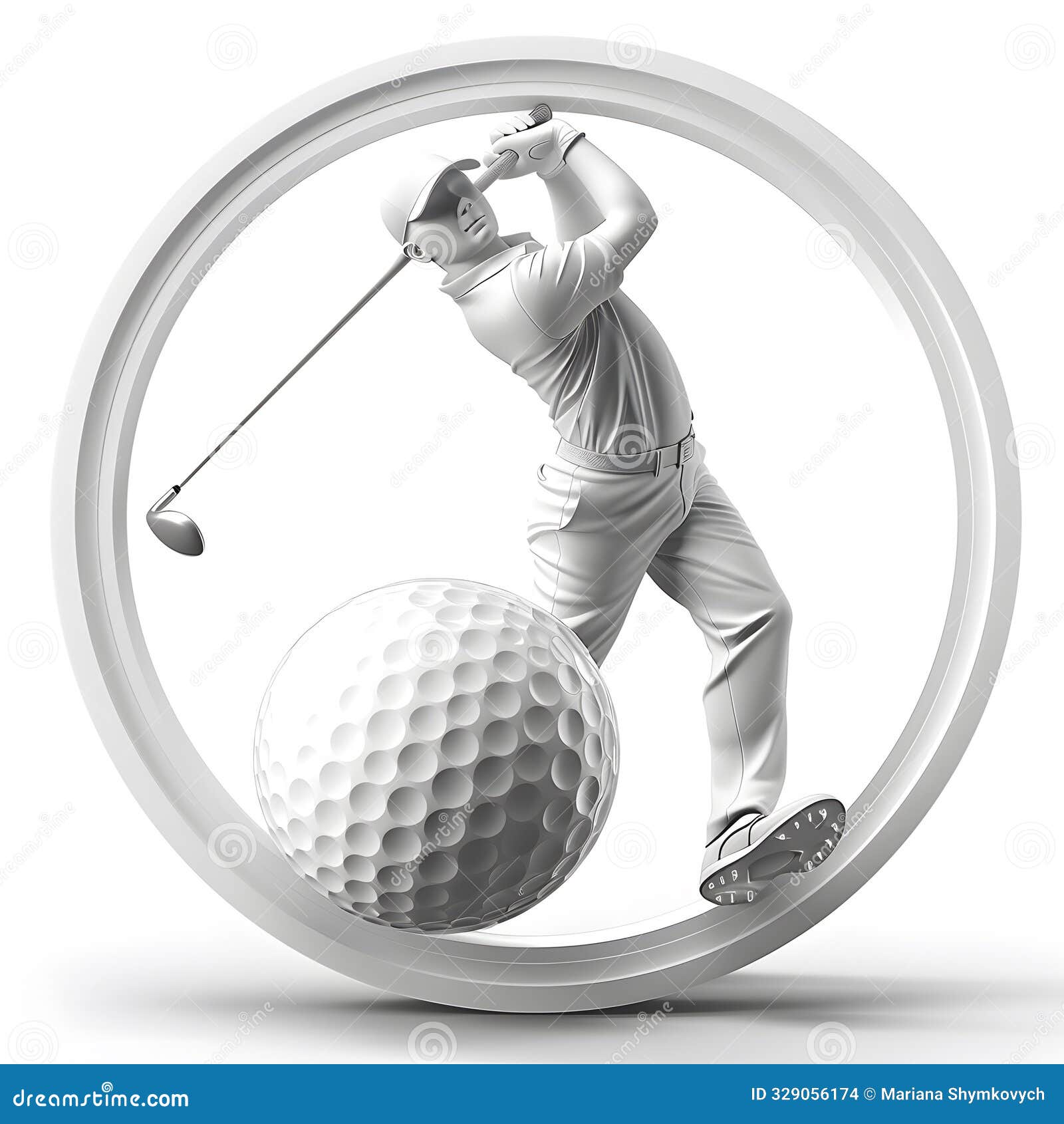 A 3D Golf Logo Depicting a Player in Action, Hitting a Ball with a Club ...