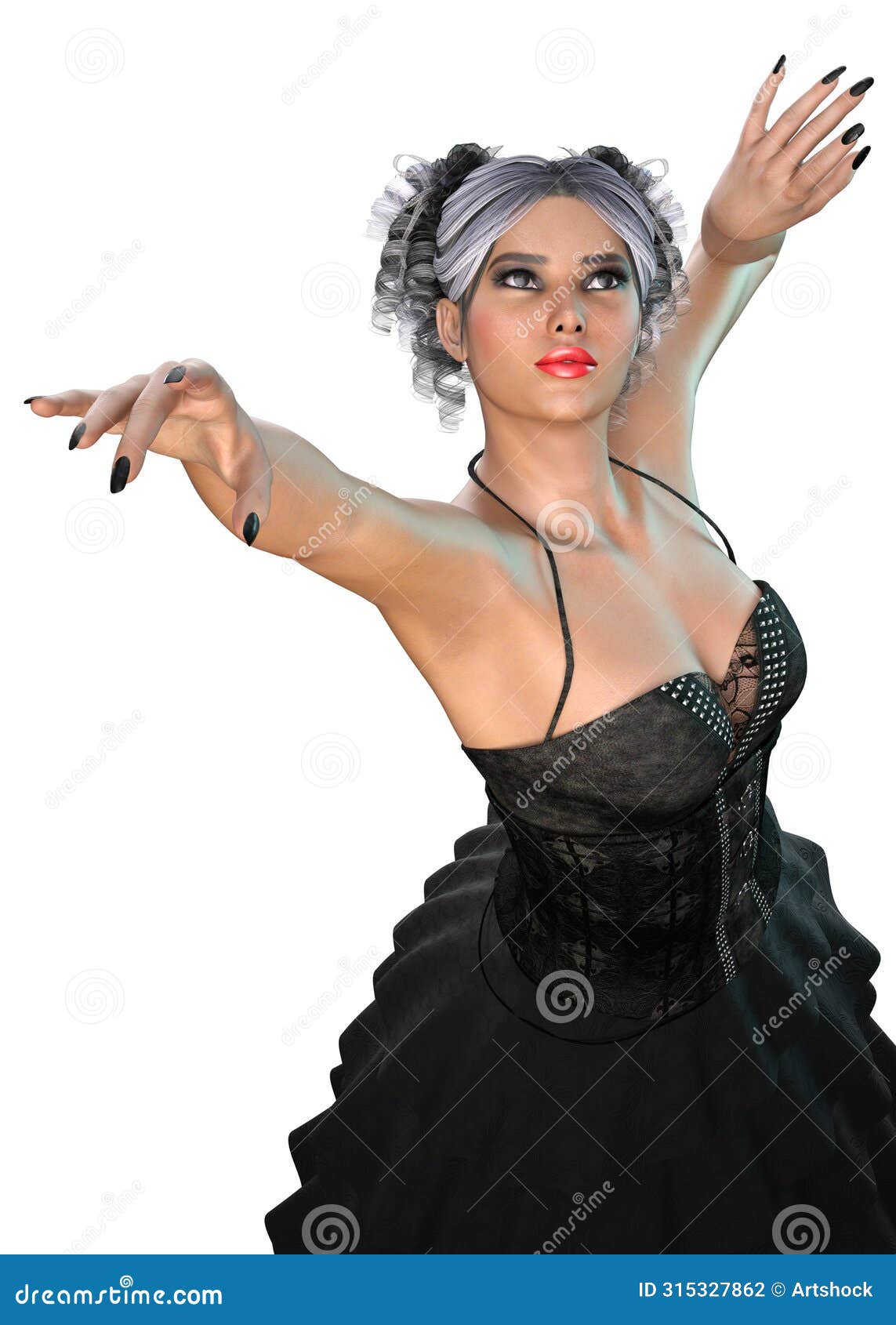 3d Gothic Girl In Black Ruffle Dress Stock Illustration Illustration