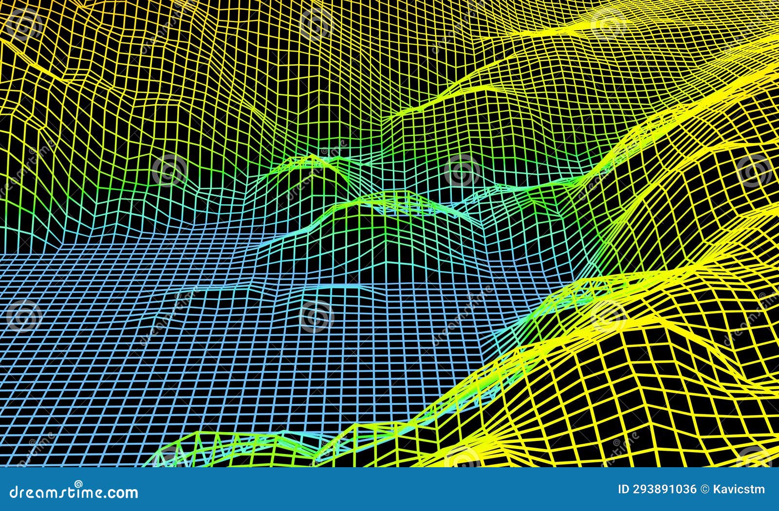 3D Gradient Neon Grid Terrain Stock Illustration - Illustration of ...