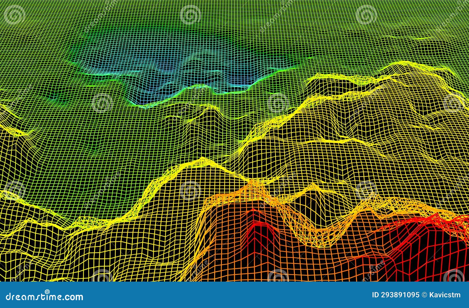 3D Gradient Neon Grid Terrain Stock Illustration - Illustration of ...