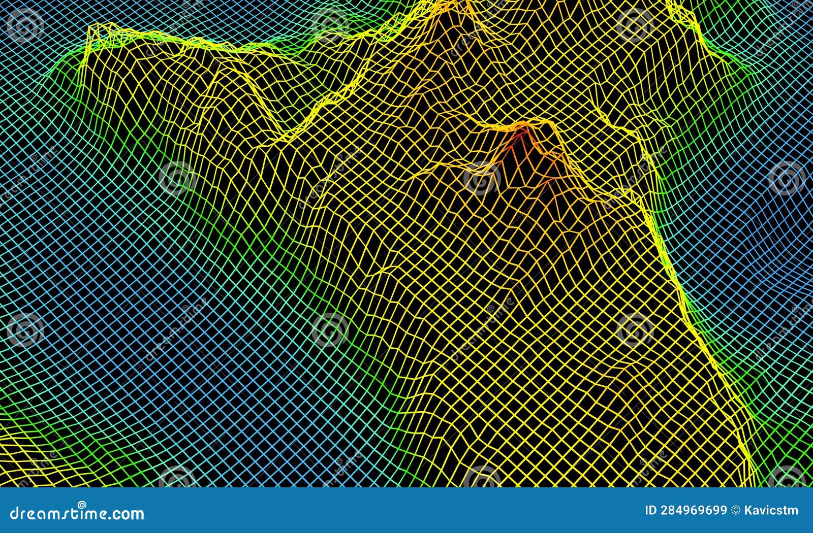 3D Gradient Neon Grid Terrain. Scientific Generated Data Stock ...