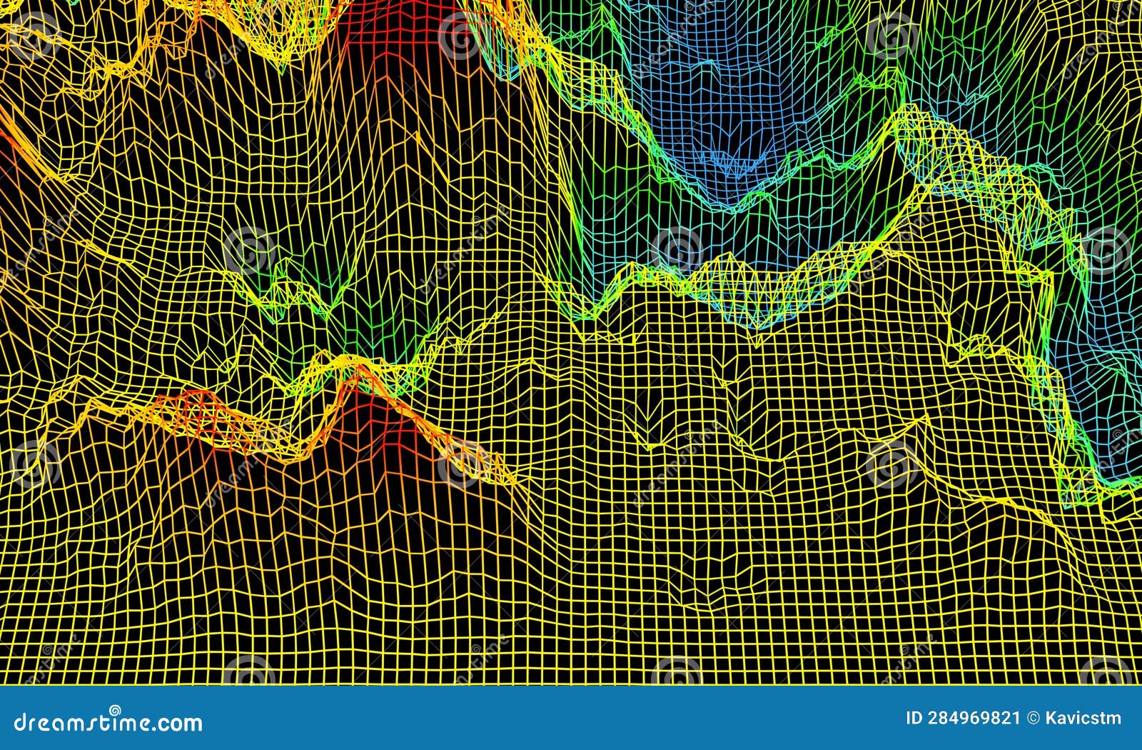 3D Gradient Neon Grid Terrain. Scientific Generated Data Stock ...