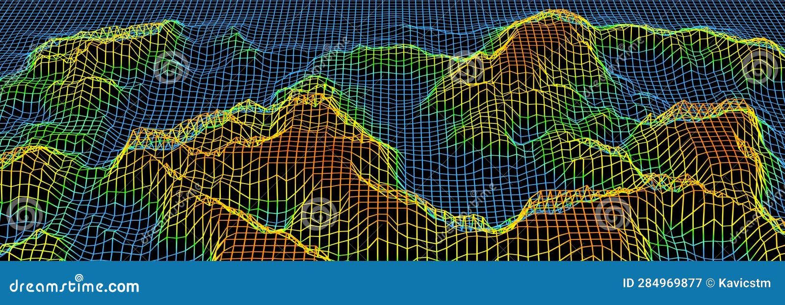 3D Gradient Neon Grid Terrain. Scientific Generated Data Stock ...