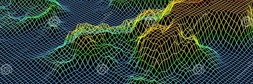 3D Gradient Neon Grid Terrain. Scientific Generated Data Stock ...