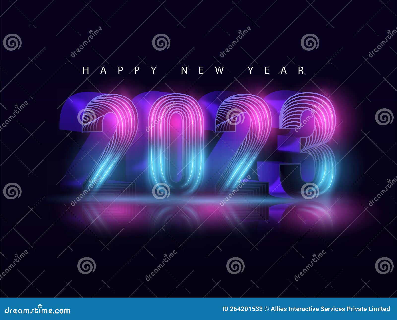 3D Gradient Neon 2023 Number with Light Effect Against Dark Purple ...