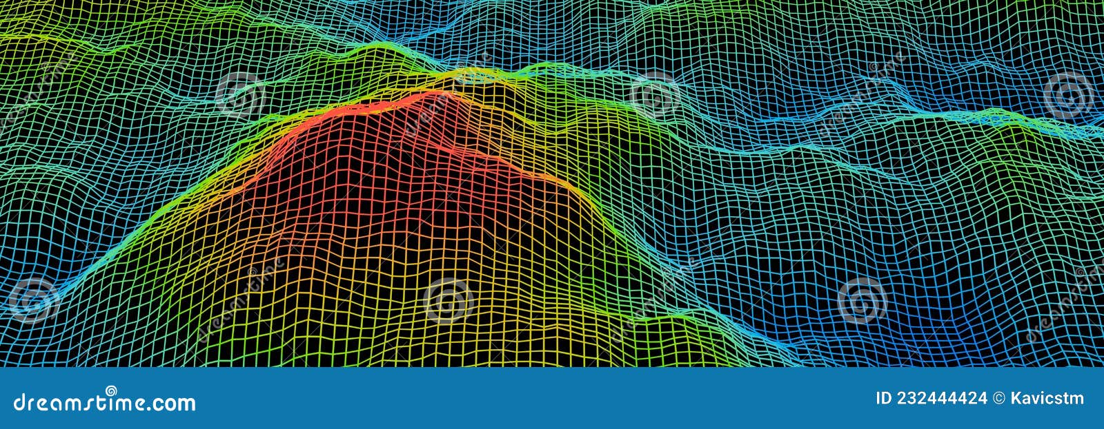 3D Gradient Topographic Grid Terrain Stock Illustration - Illustration ...
