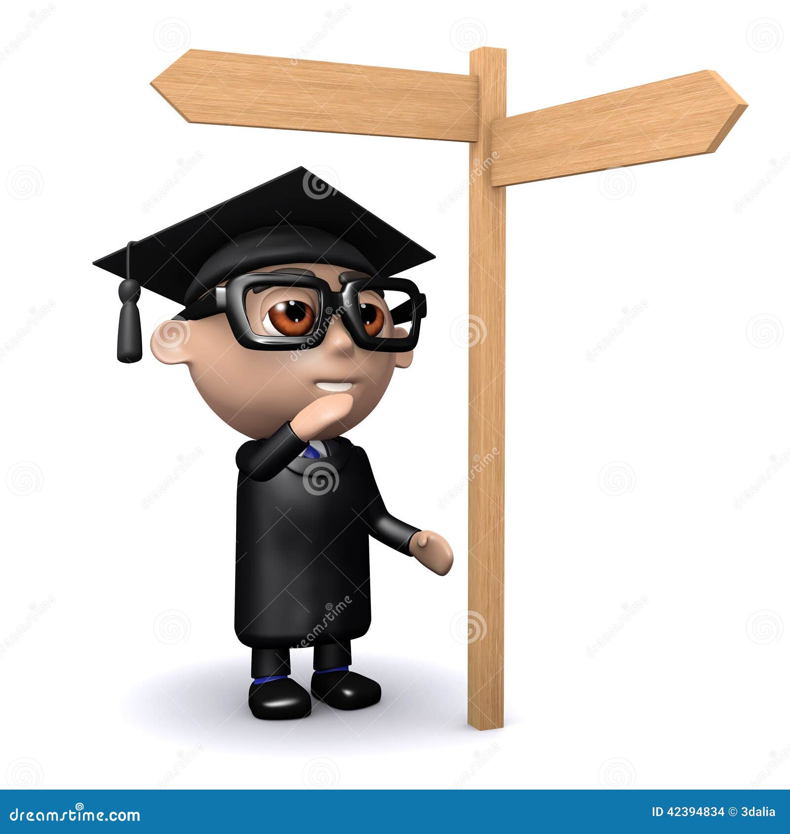 3d Graduate Looks at the Road Sign Stock Illustration - Illustration of ...