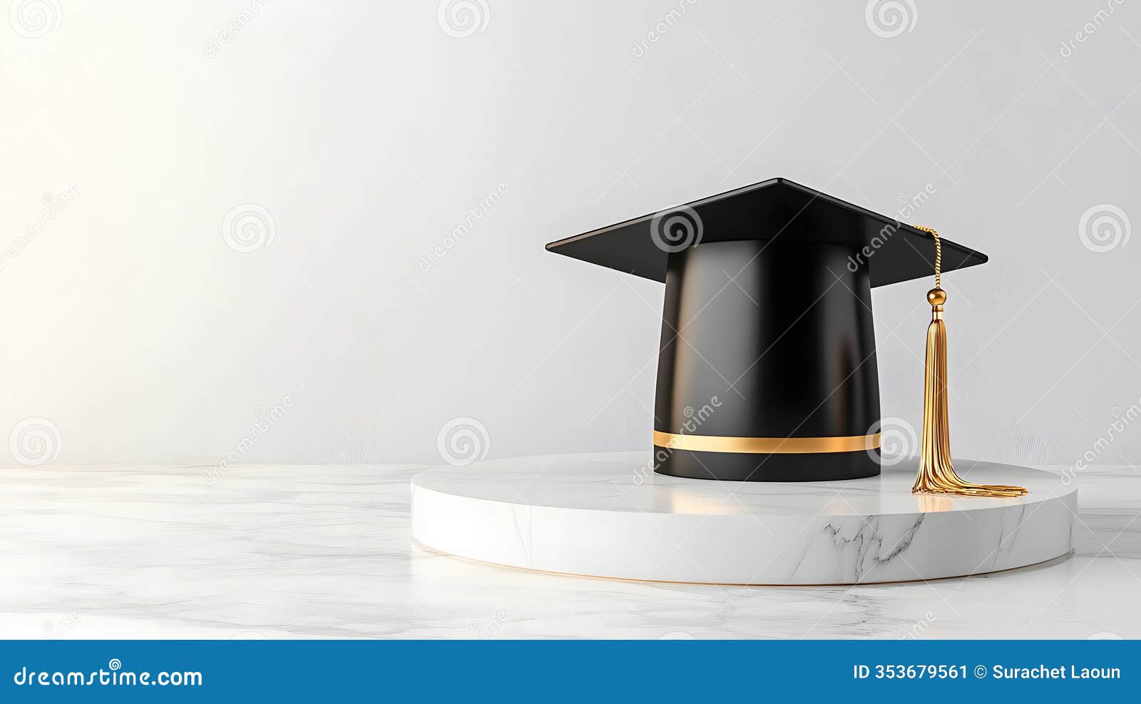 3D Graduation Cap Icon with Realistic Fabric Texture on Marble Base ...