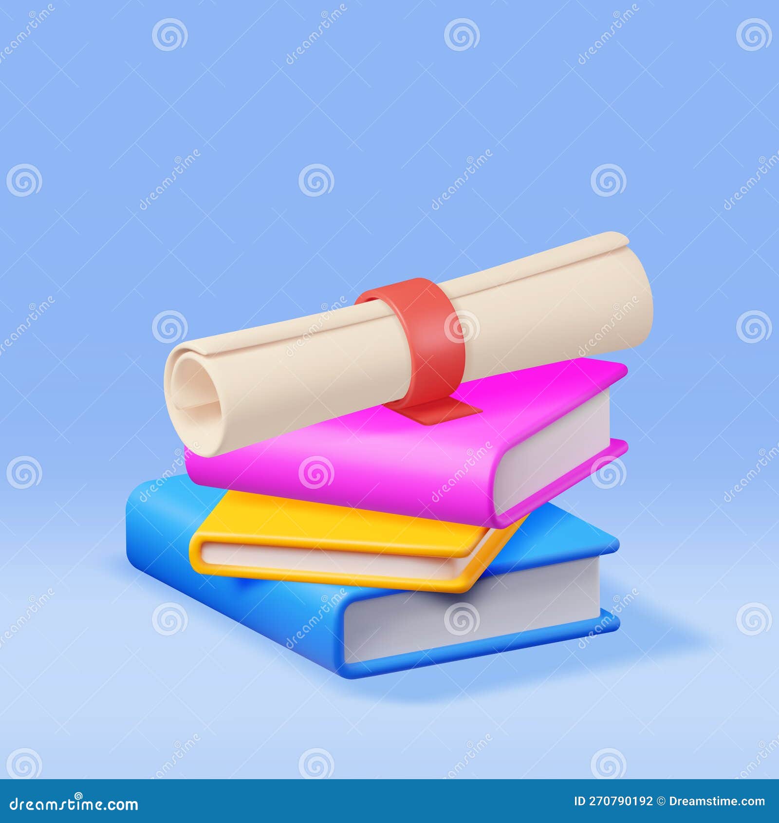 3D Graduation Diploma and Stack of Books Stock Vector - Illustration of ...