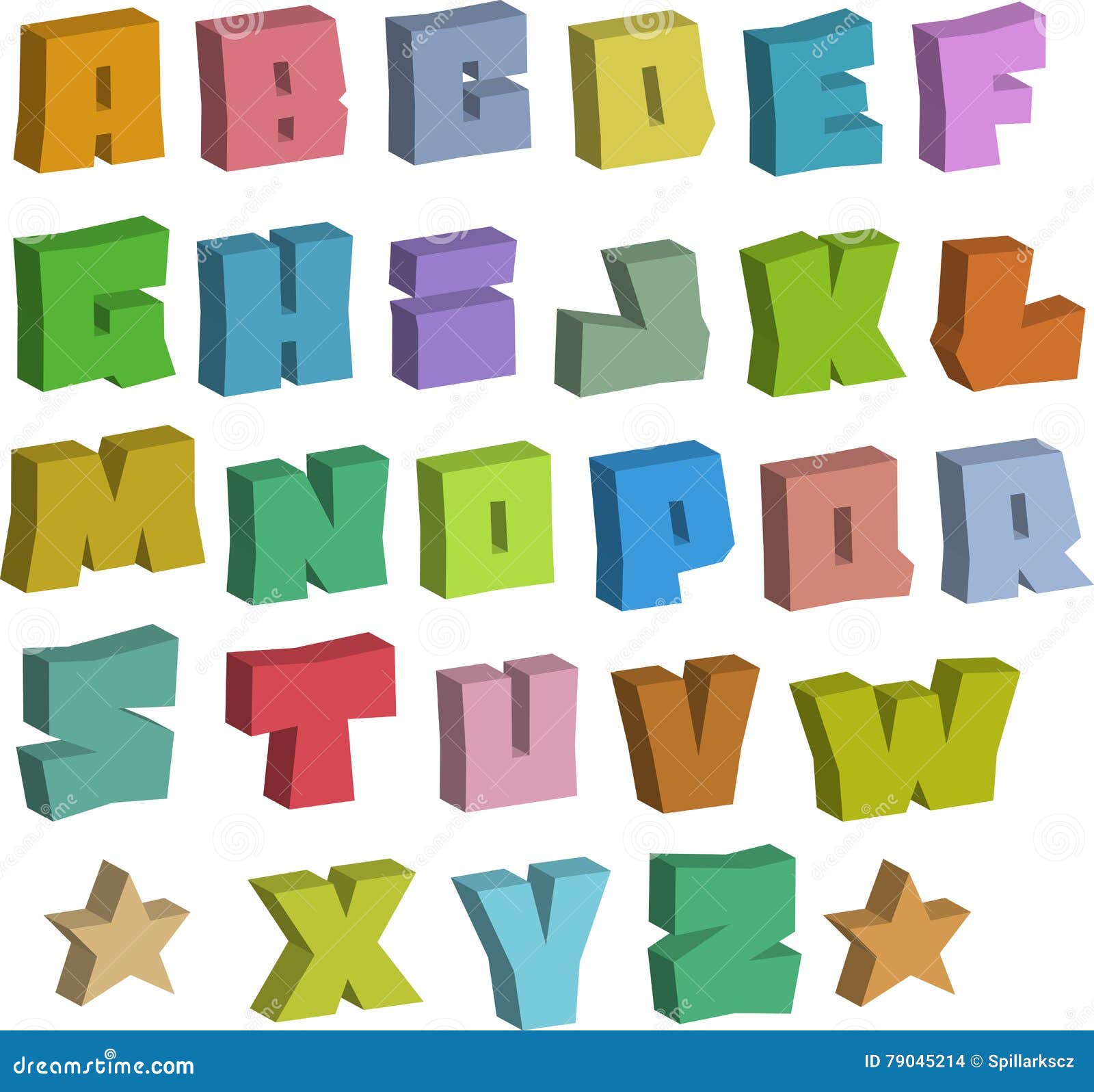 3D Graffiti Blocky Color Fonts Alphabet Over Black Vector Illustration ...