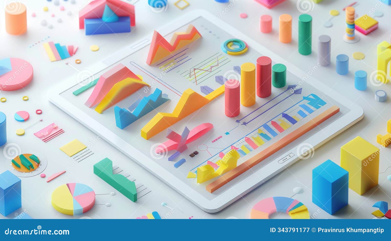 3D Graph Data, Diagram Analysis, Profit Stack with Many Colorful Charts ...