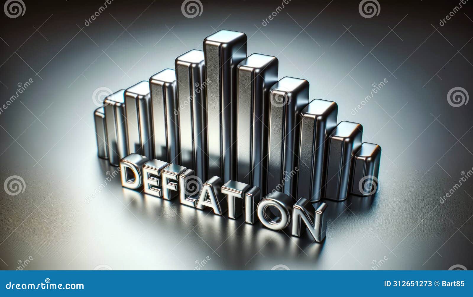 3D Graphic Bar Graph Showing a Declining Trend Where the Bars Gradually ...
