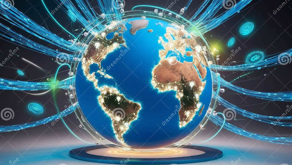 Global Communication, Data Networks Surrounding the Earth, Digital ...