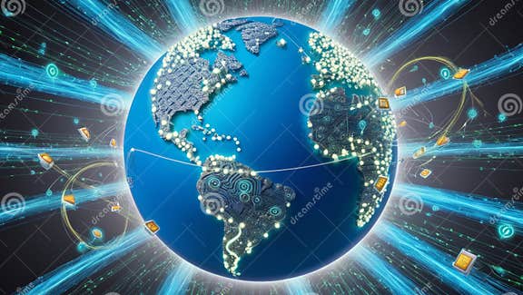 Global Communication, Data Networks Surrounding the Earth, Digital ...