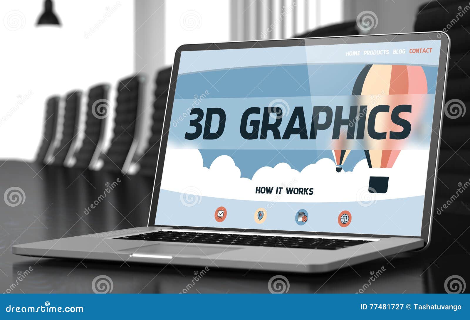 3D Graphics - on Laptop Screen. Closeup. 3D. Stock Image - Image of ...