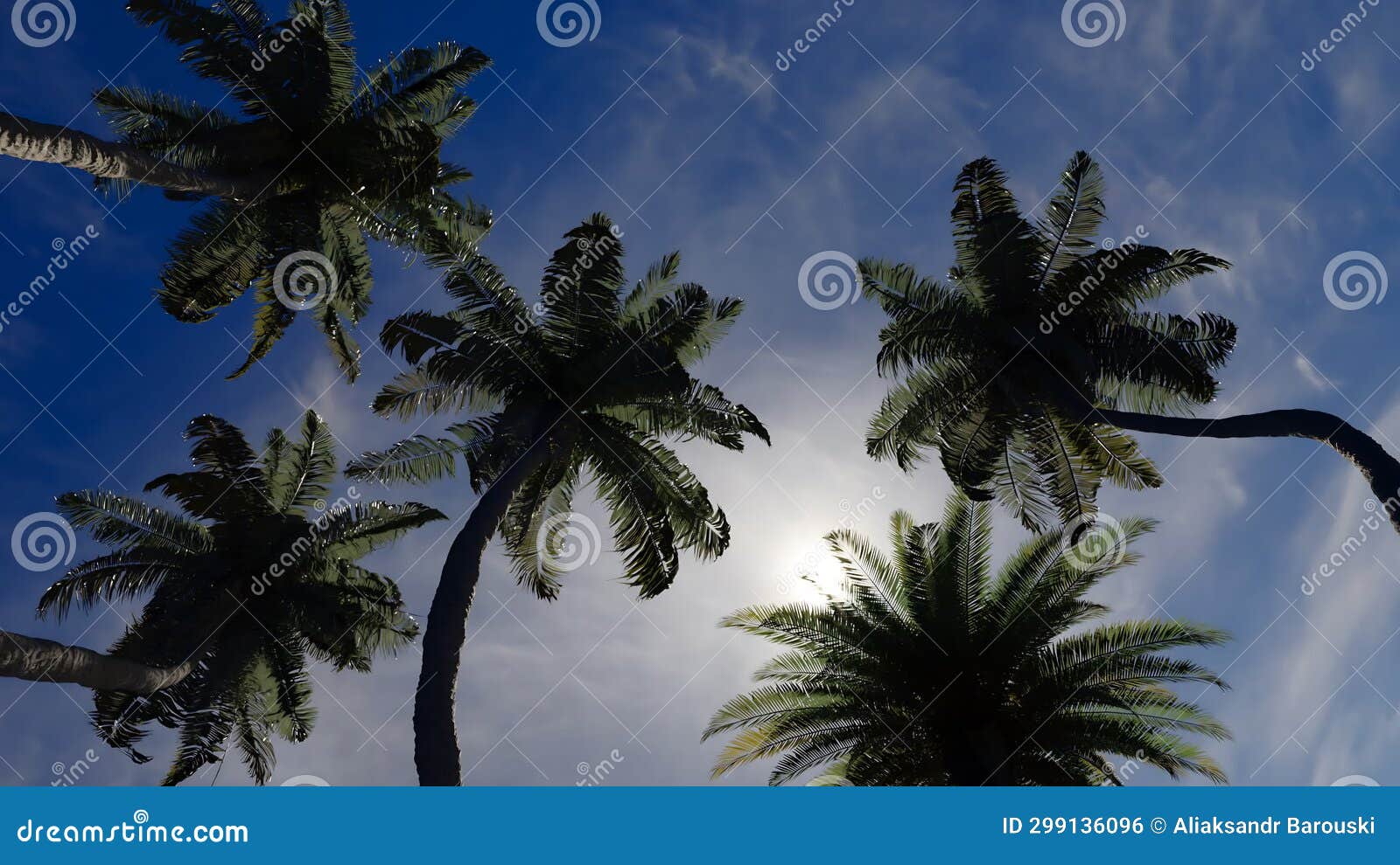 Bottom View of Palm Trees in the Wind. 3d Render, Seamless Loop. Stock ...