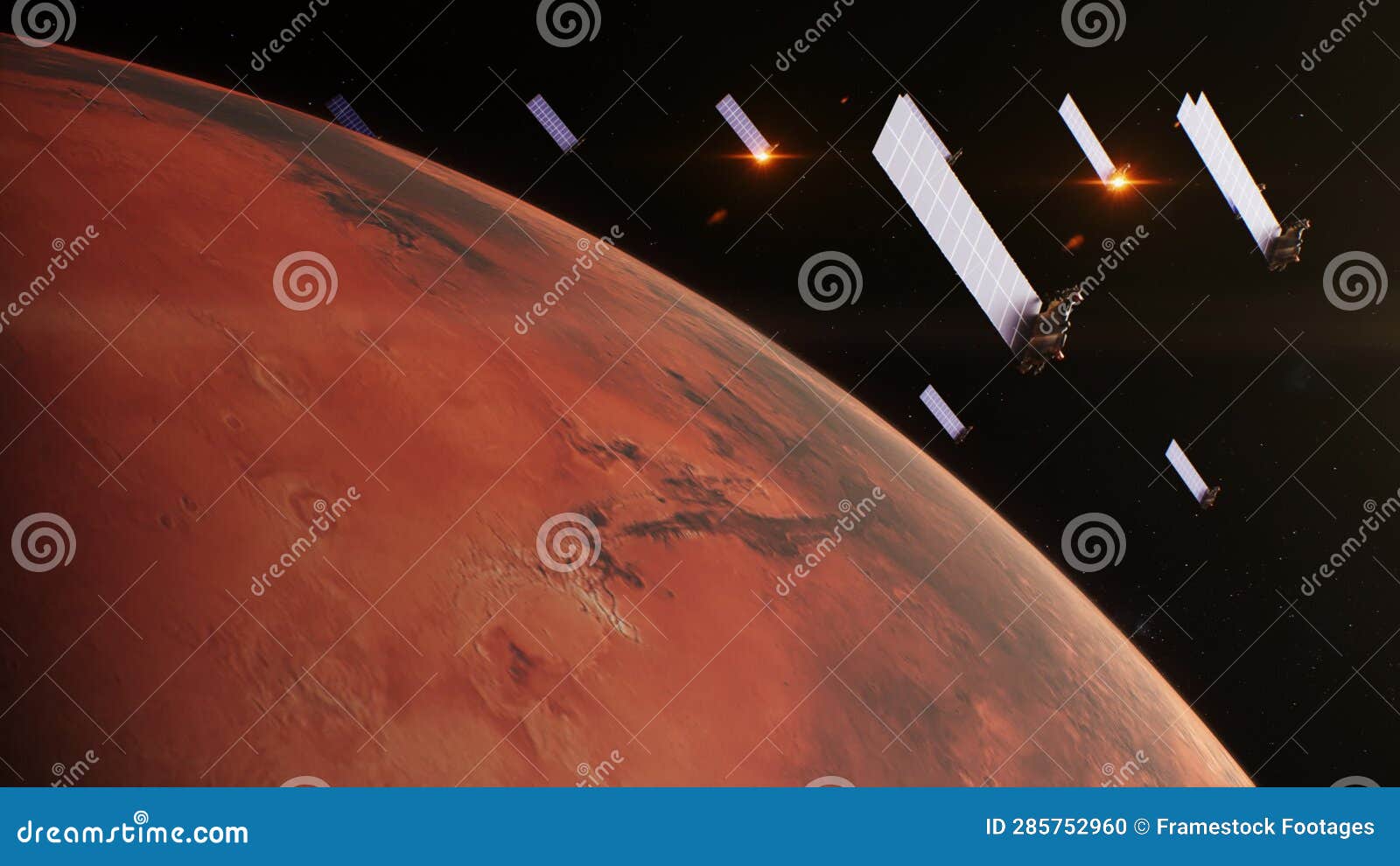 3D Graphics of Solar Cell and Panels Orbiting Mars Planet Stock Footage ...