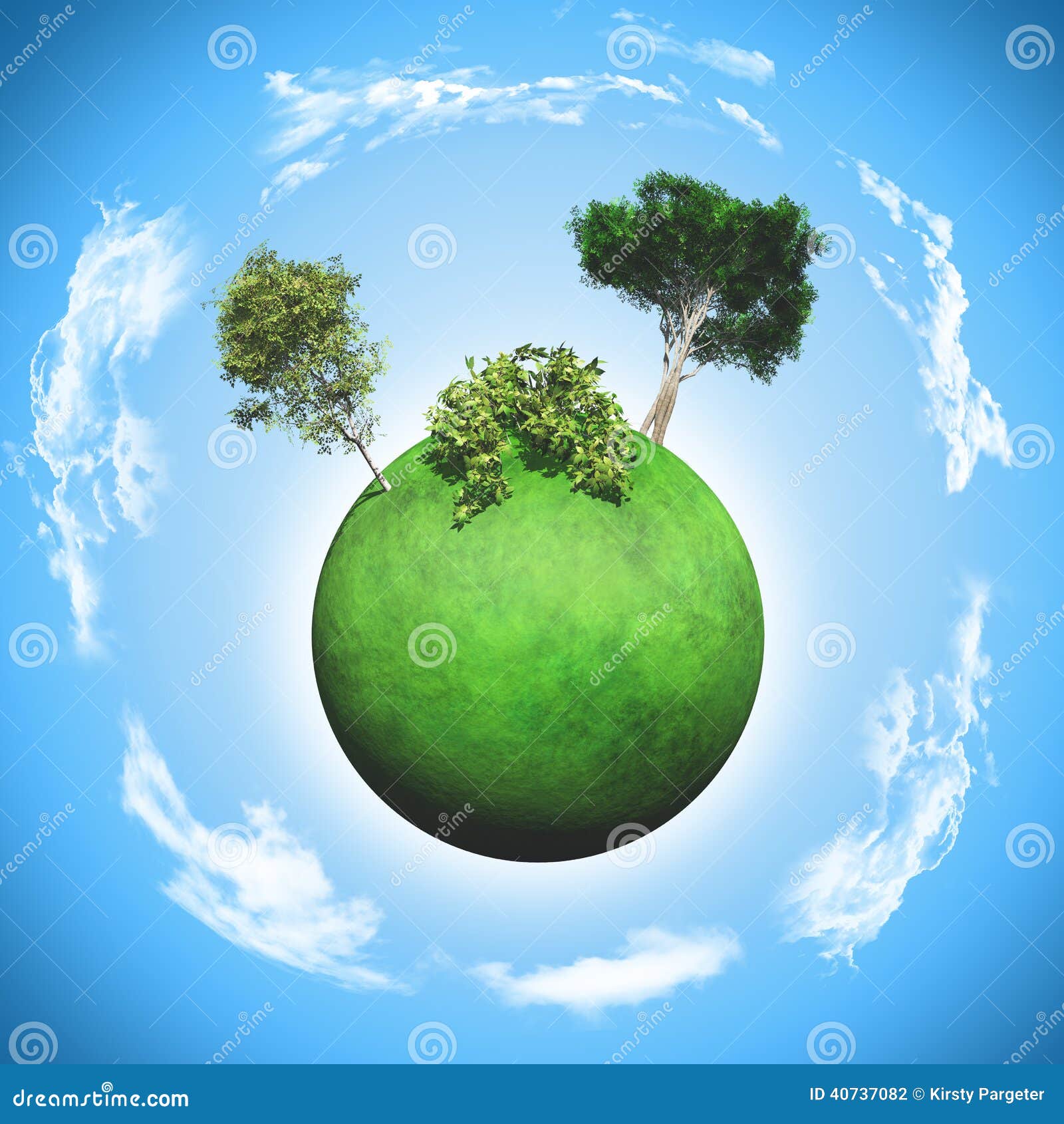 3D Grassy Globe with Trees and Bushes Stock Illustration - Illustration ...