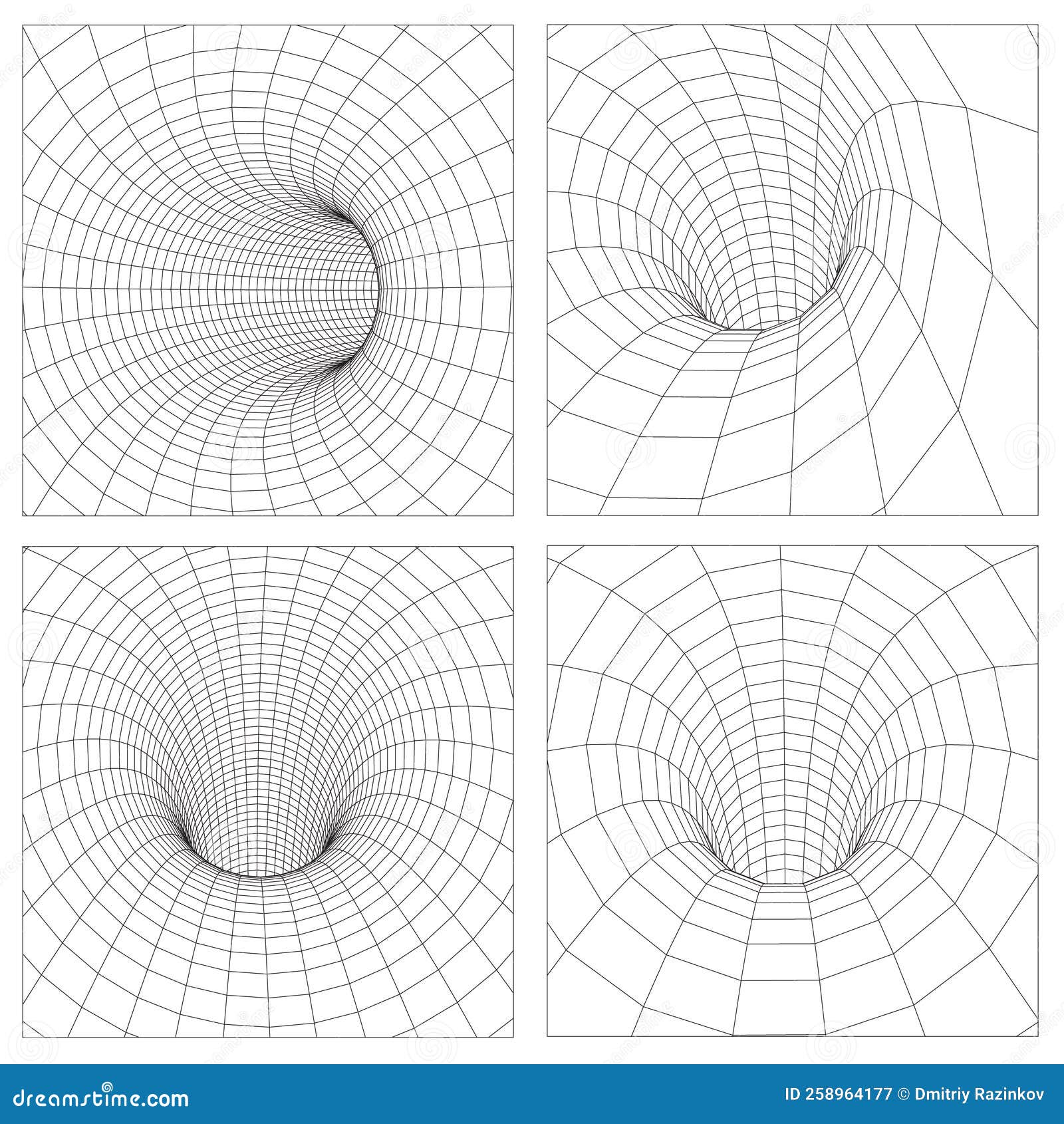 3d Gravity Quantum, Vector Wormhole Illustration. Singularity Abstract ...
