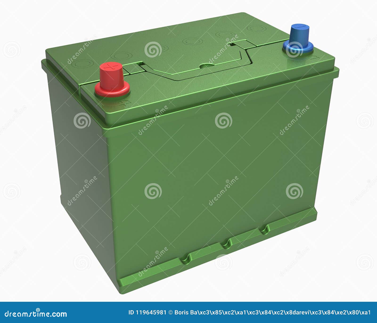 3D Green Car Battery with Red and Blue Terminals on White Stock ...