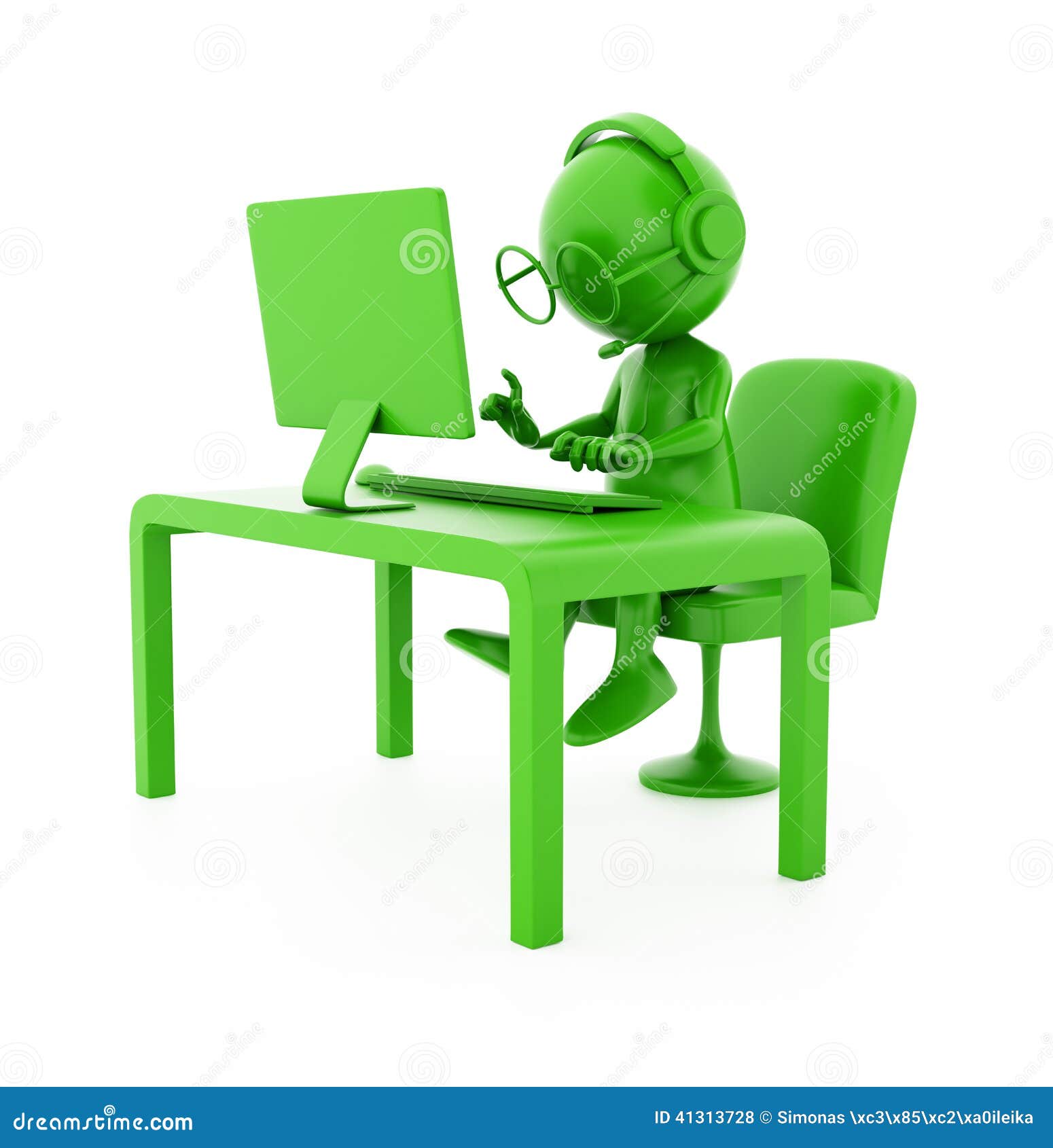 3d Green Character. Operator - Programmer Working on Computer Stock ... 3d Green Character. Operator - Programmer Working on Computer Stock ...