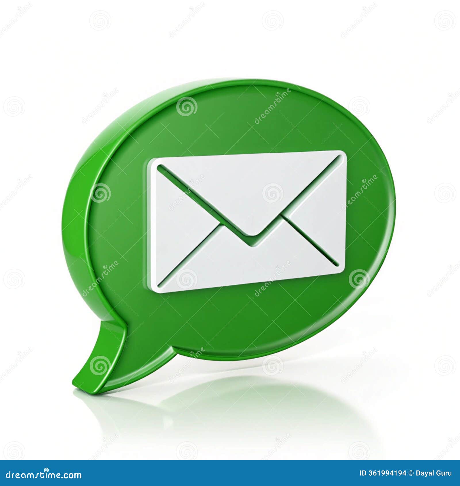 3D Green Chat Bubble with a White Envelope Icon Isolated on Transparent ...