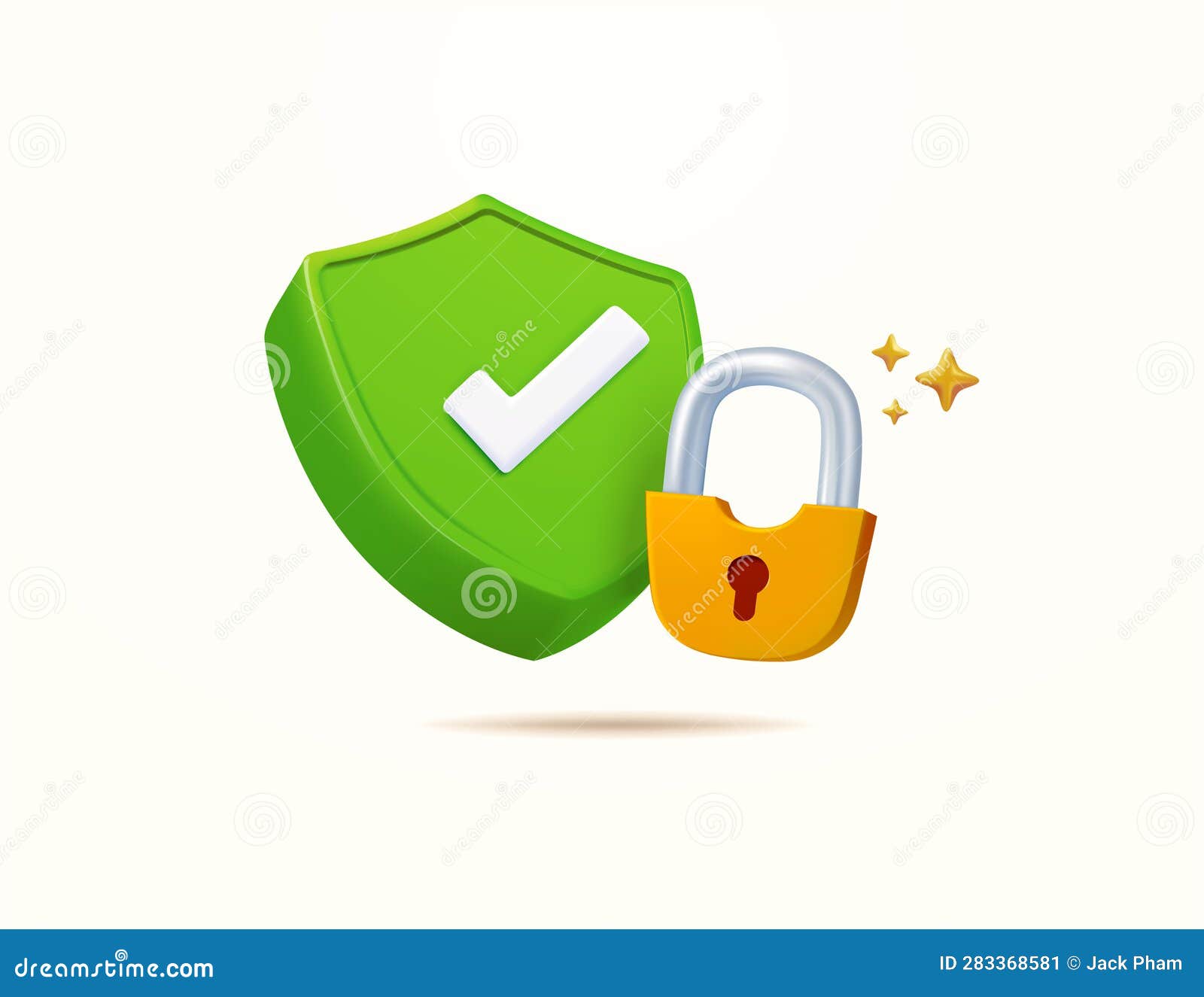3d Green Check Mark on a Shield Icon, Secured Lock, Isolated on ...