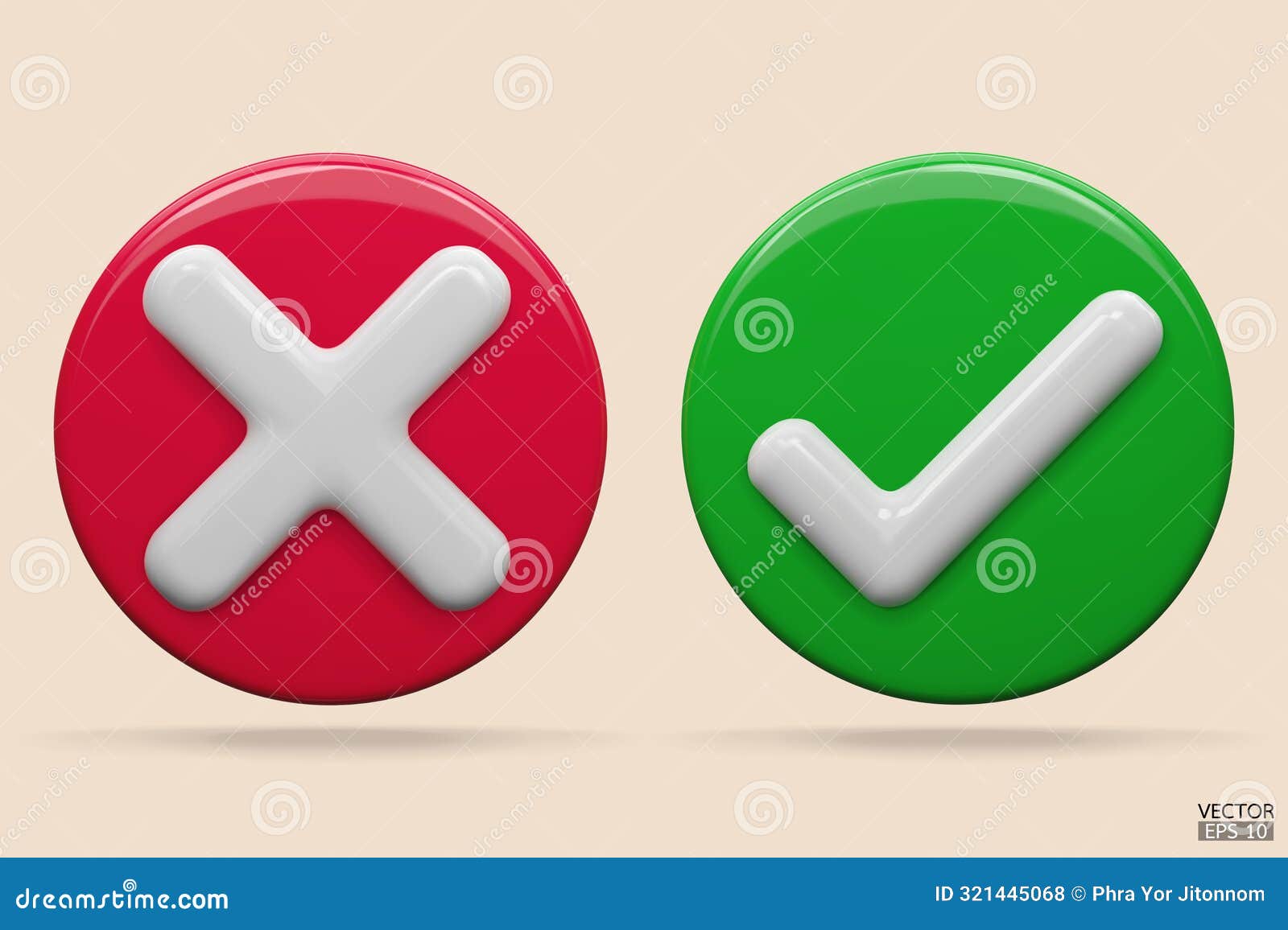 3D Green Checkmark and Red X Mark Icon. Checkmark Right Symbol, Tick ...