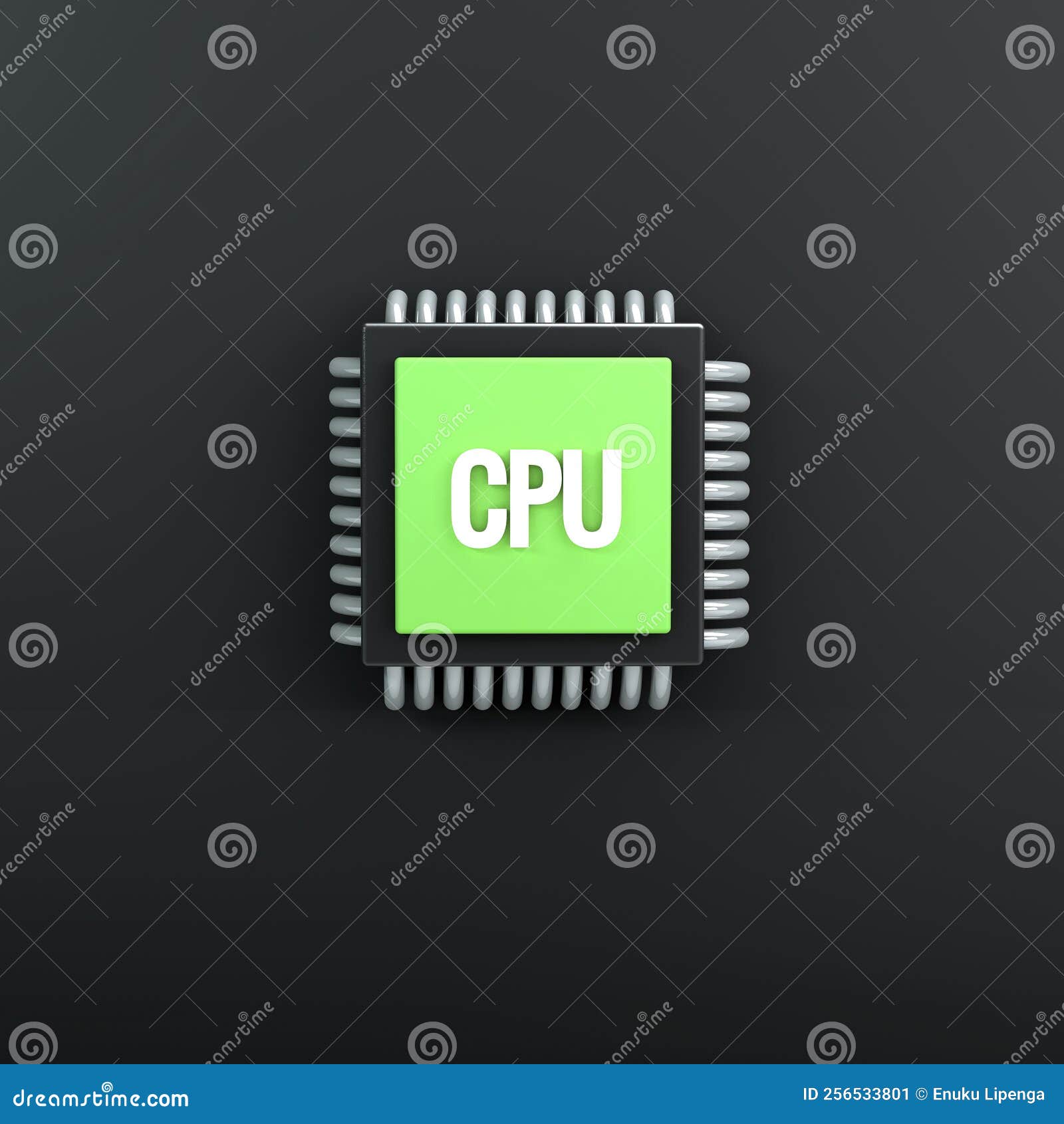 3D Green CPU Chip Planted on Black Background Stock Illustration ...