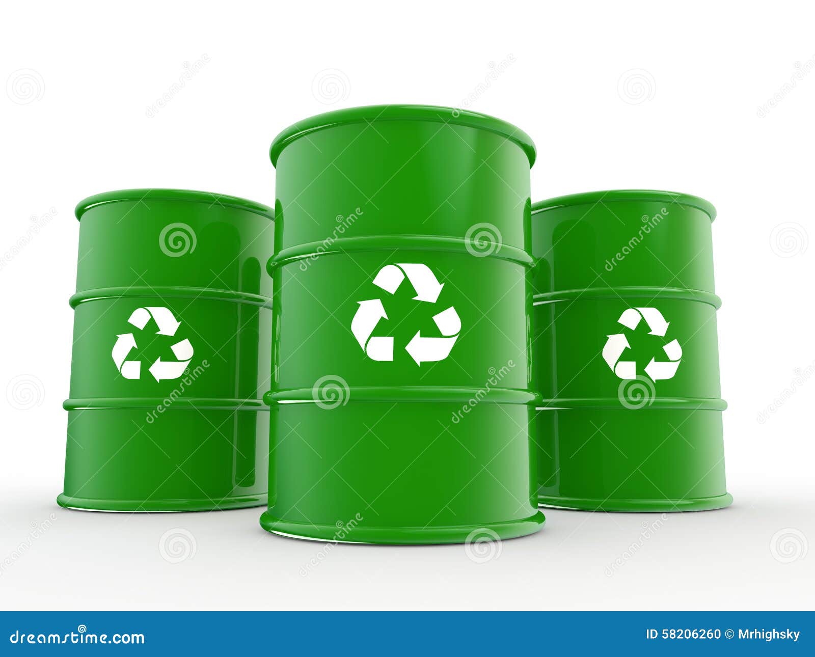 3d Green Drums with Recycle Symbol Stock Illustration - Illustration of ...