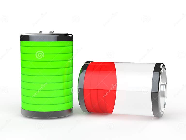 3d Green Full and Red Empty Battery Stock Illustration - Illustration ...