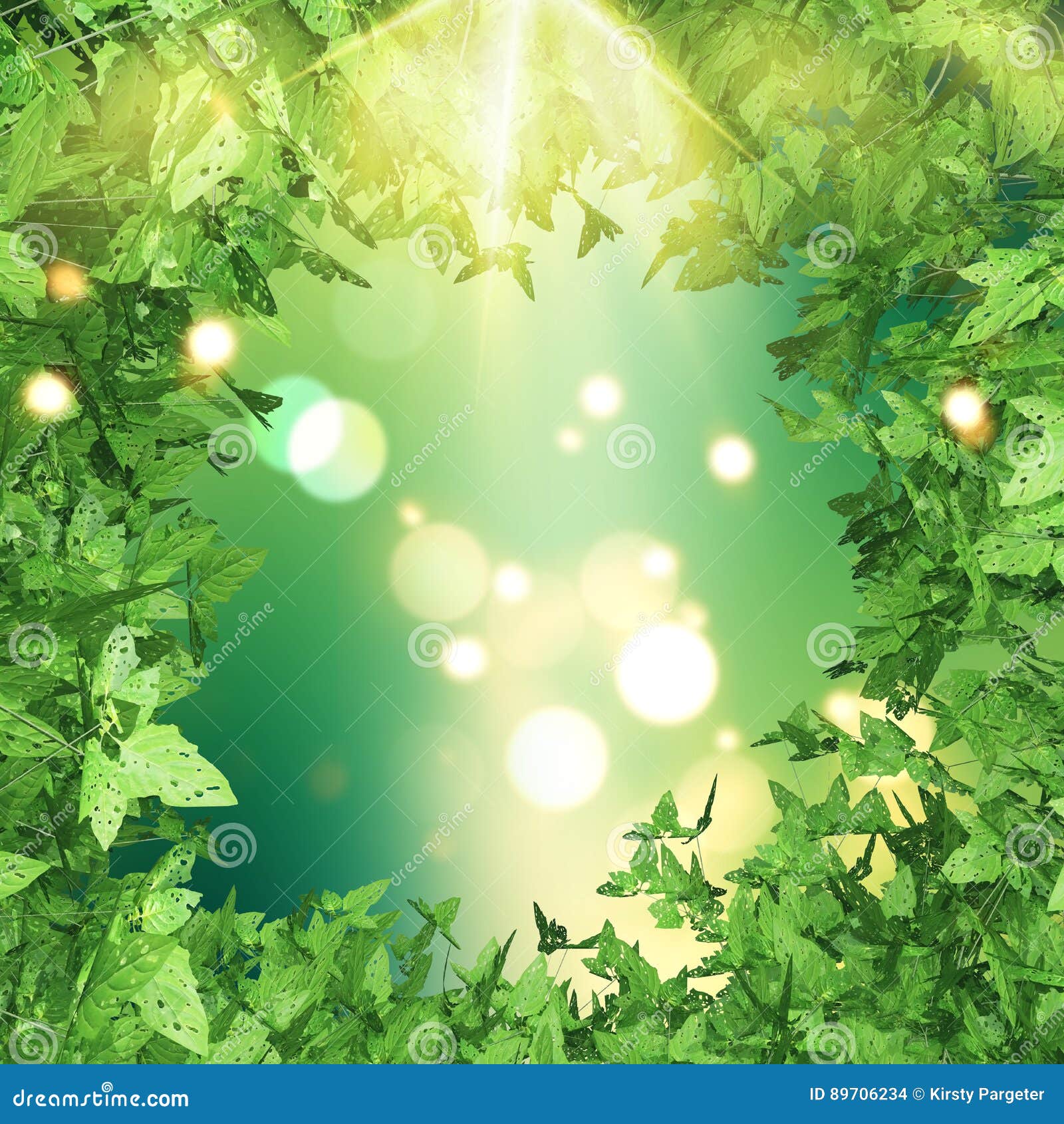 3D green leaves border stock illustration. Illustration of cloudy ...