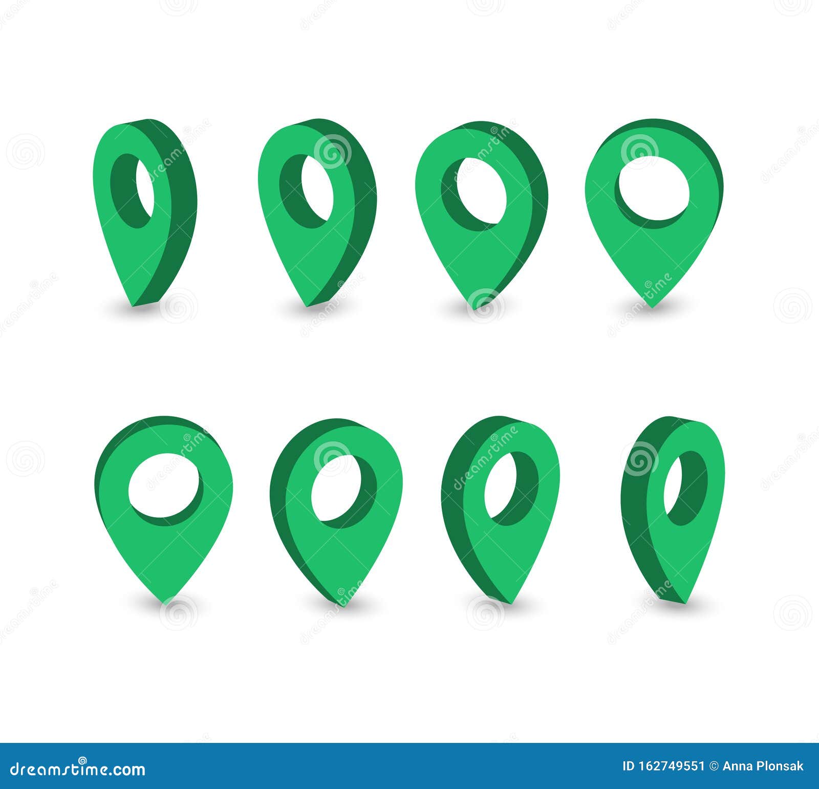 3D Green Map Pointers. Location Symbols. Vector Icon. Stock ...