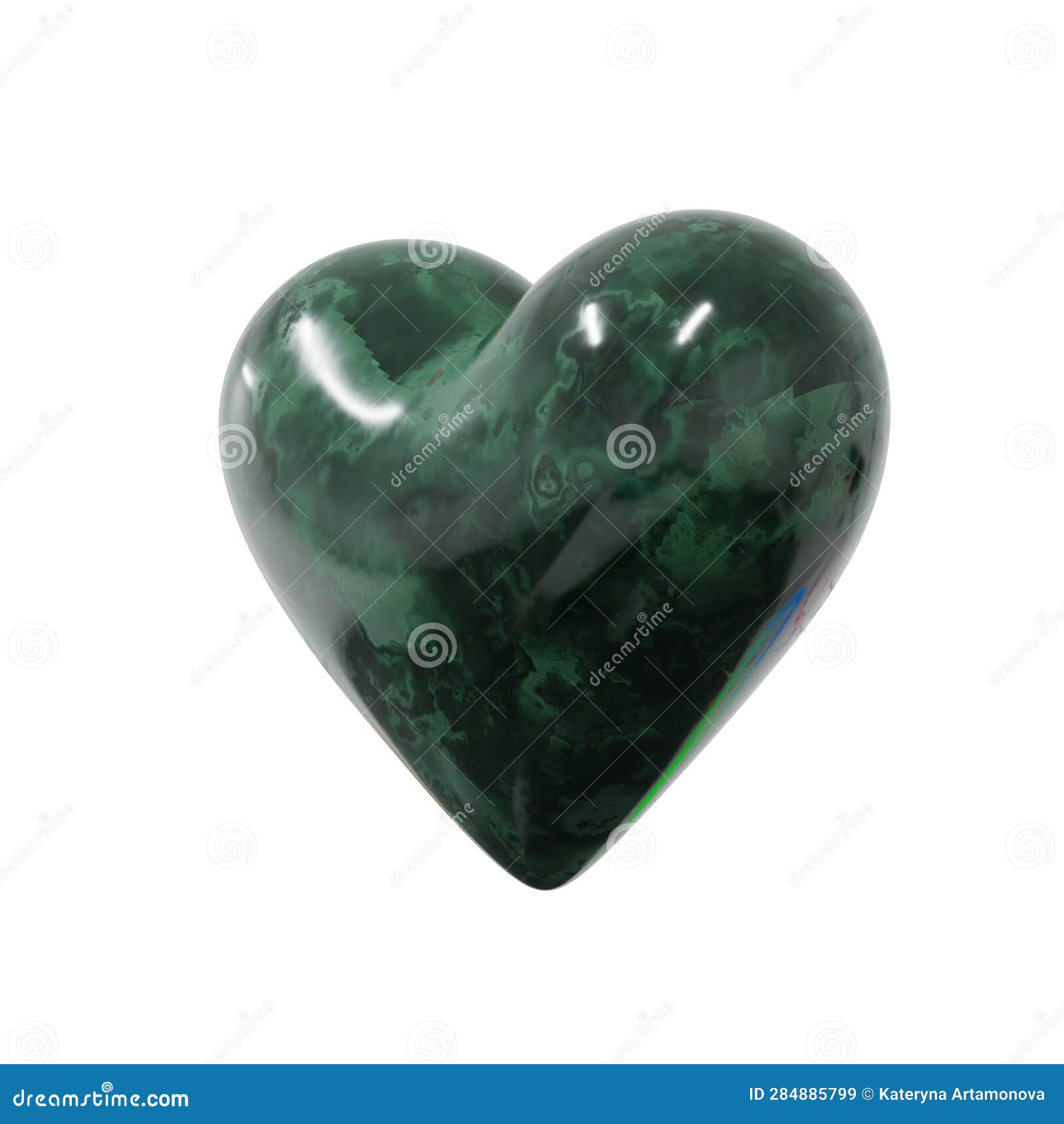 3D Green Marble Heart. Isolated on White Background. Realistic Render ...